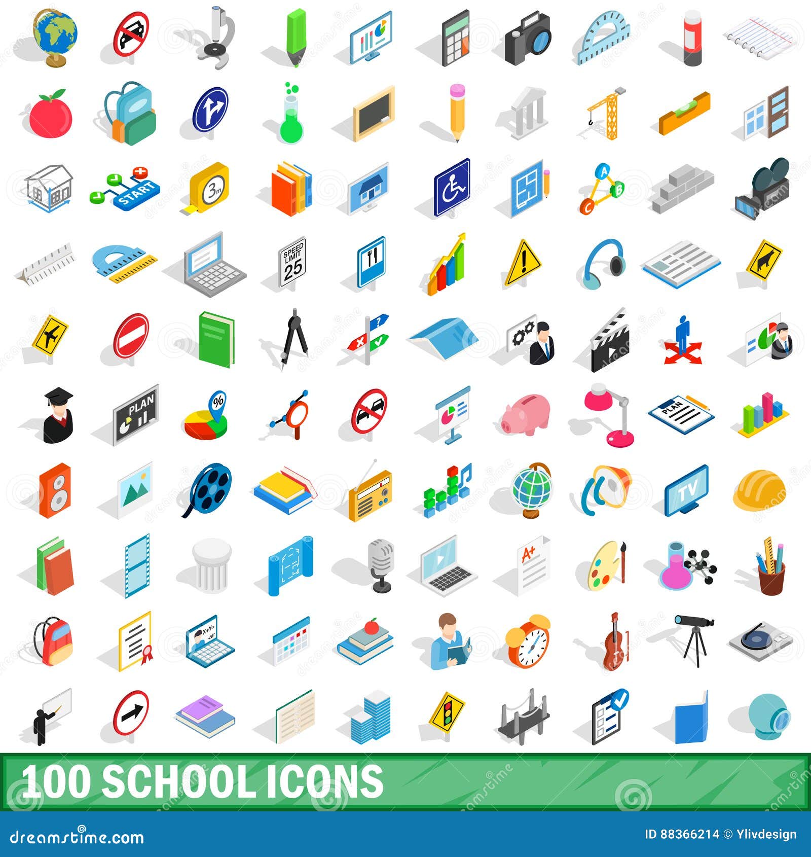 100 School Icons Set, Isometric 3d Style Stock Vector - Illustration of ...