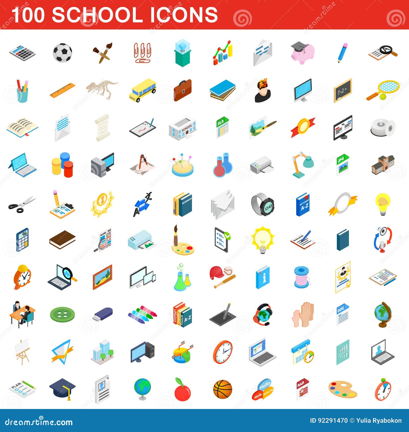 100 School Icons Set, Isometric 3d Style Stock Vector - Illustration of ...