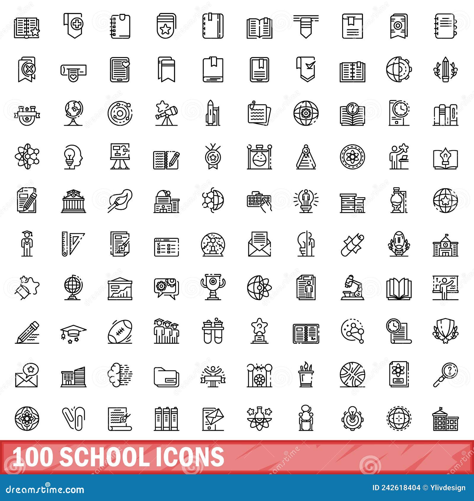 100 School Icons Set, Outline Style Stock Vector - Illustration of ...