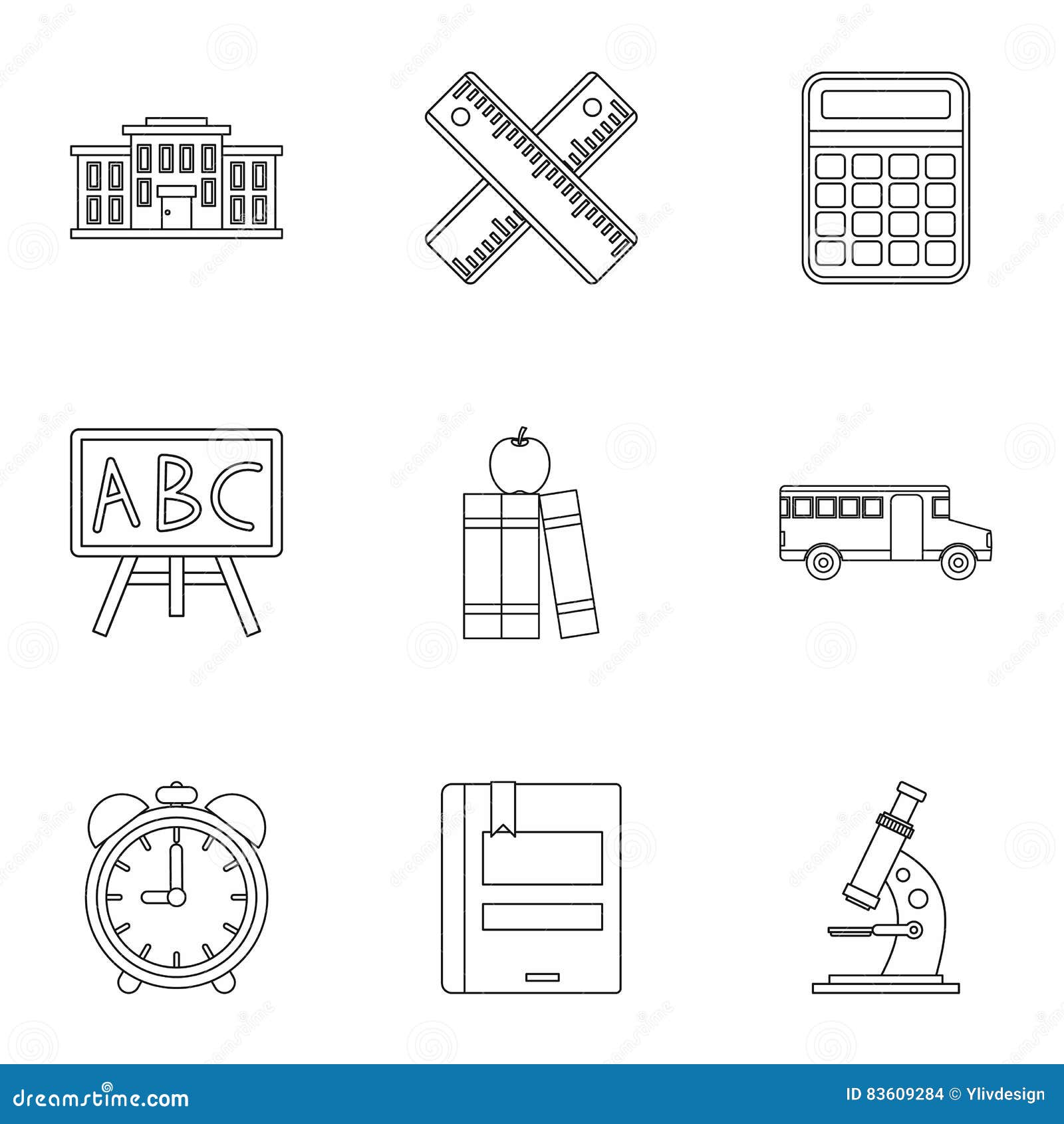 School Icons Set, Outline Style Stock Vector - Illustration of ...