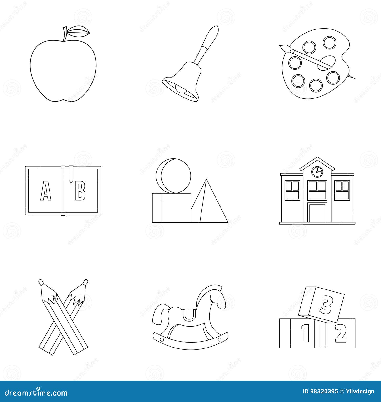 School Icons Set, Outline Style Stock Vector - Illustration of hand ...