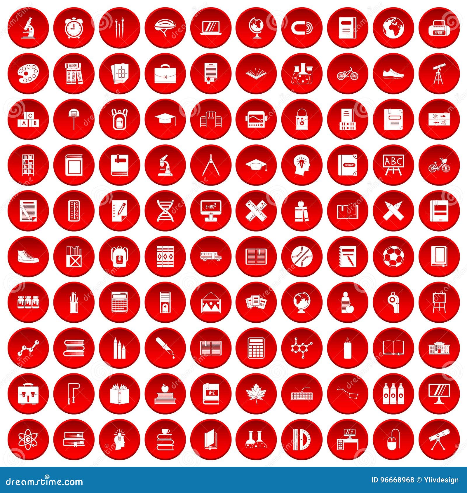 100 school icons set red stock vector. Illustration of diploma - 96668968