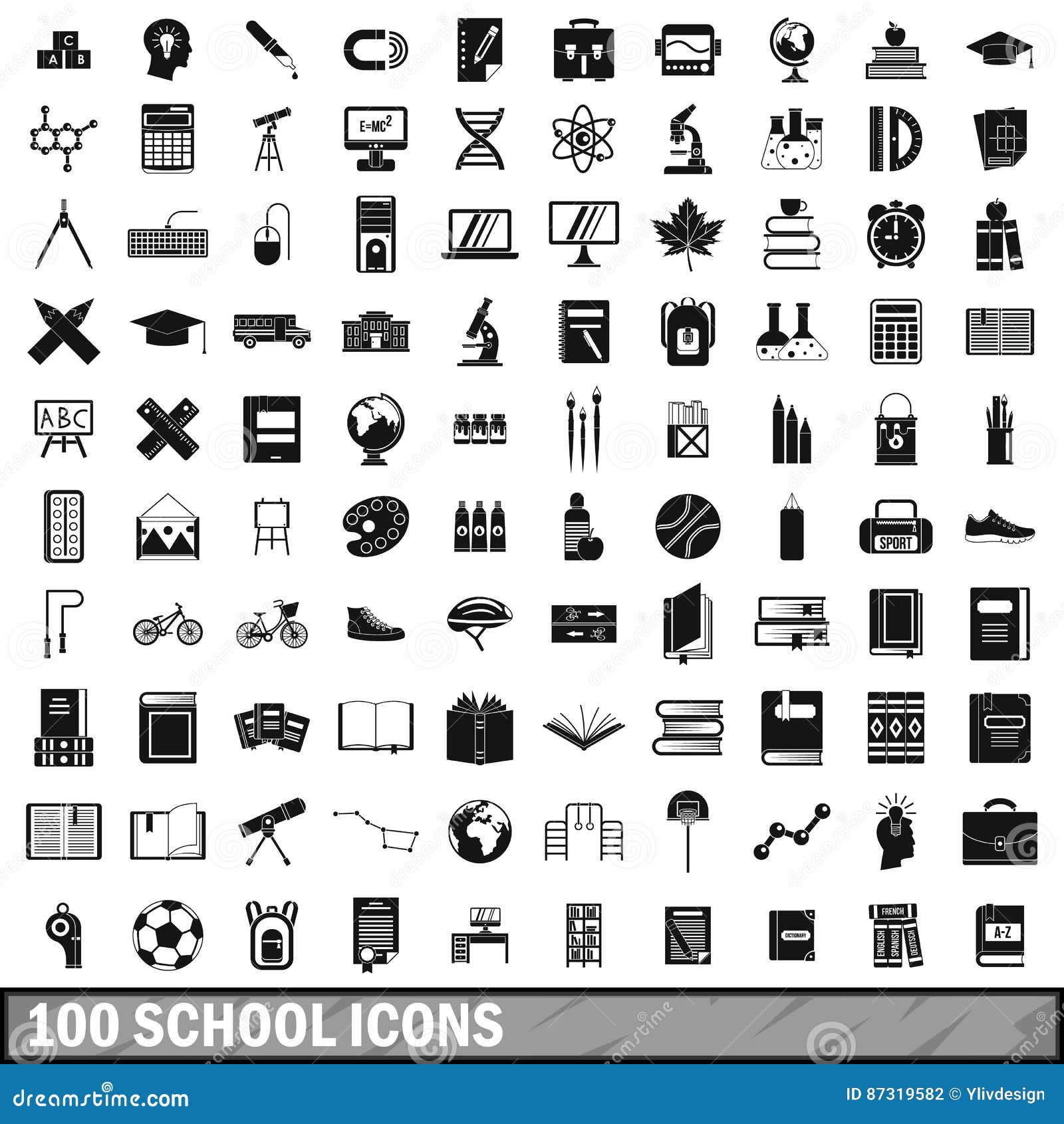 100 School Icons Set in Simple Style Stock Vector - Illustration of ...