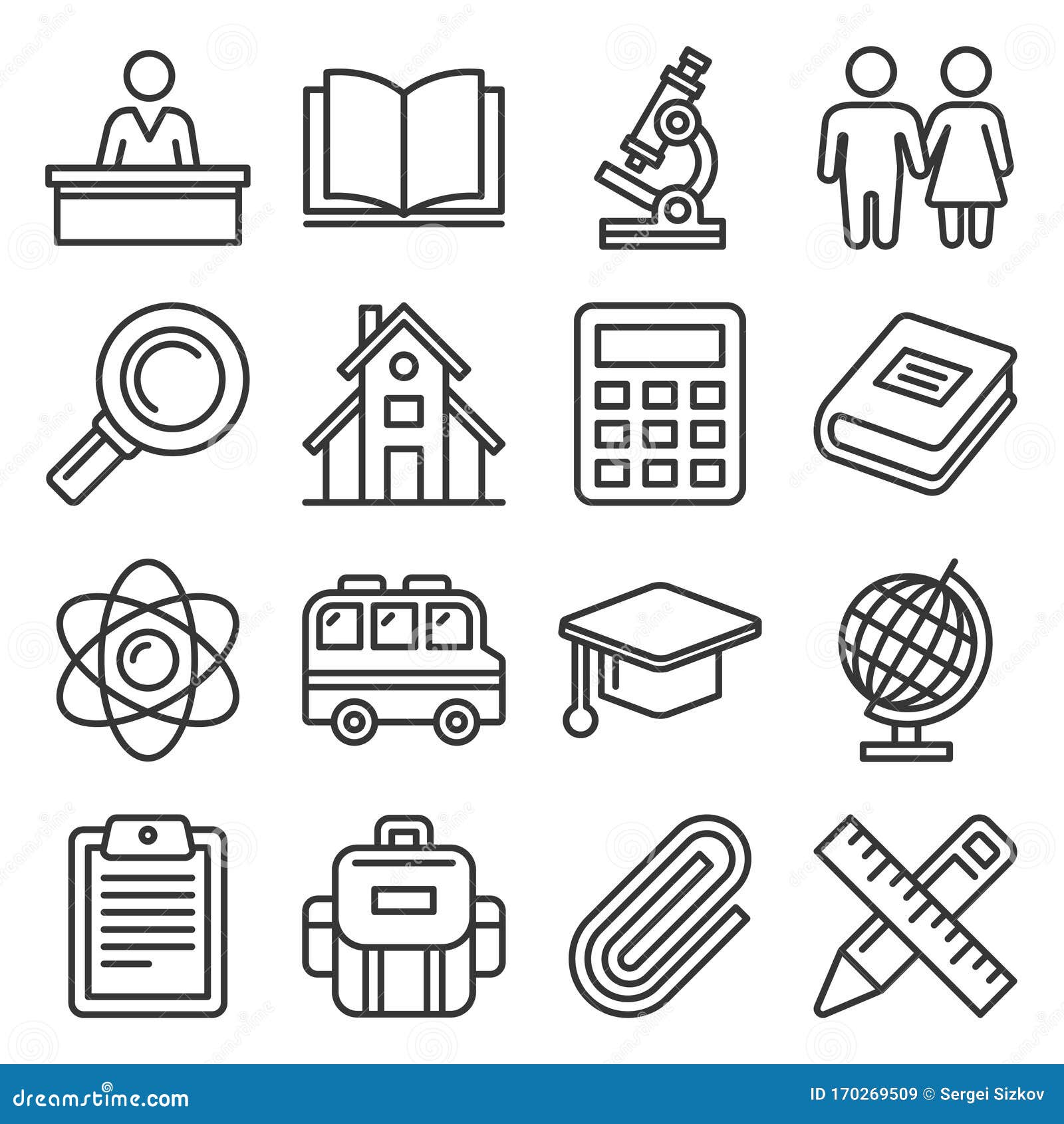 School Icons Set on White Background. Line Style Vector Stock Vector ...