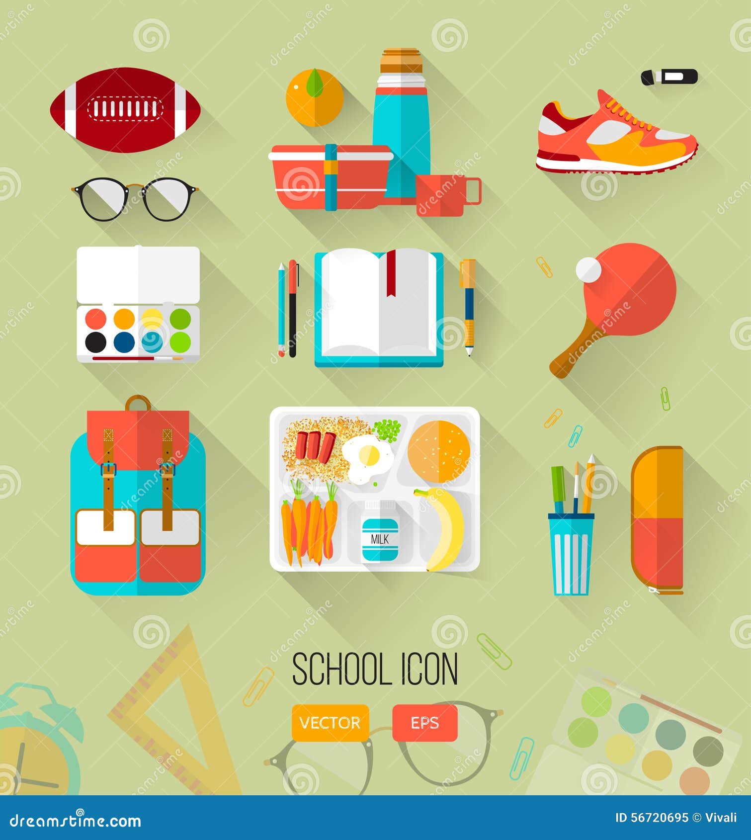 School Illustration Workspace. Set of High School Object. Stock Vector ...