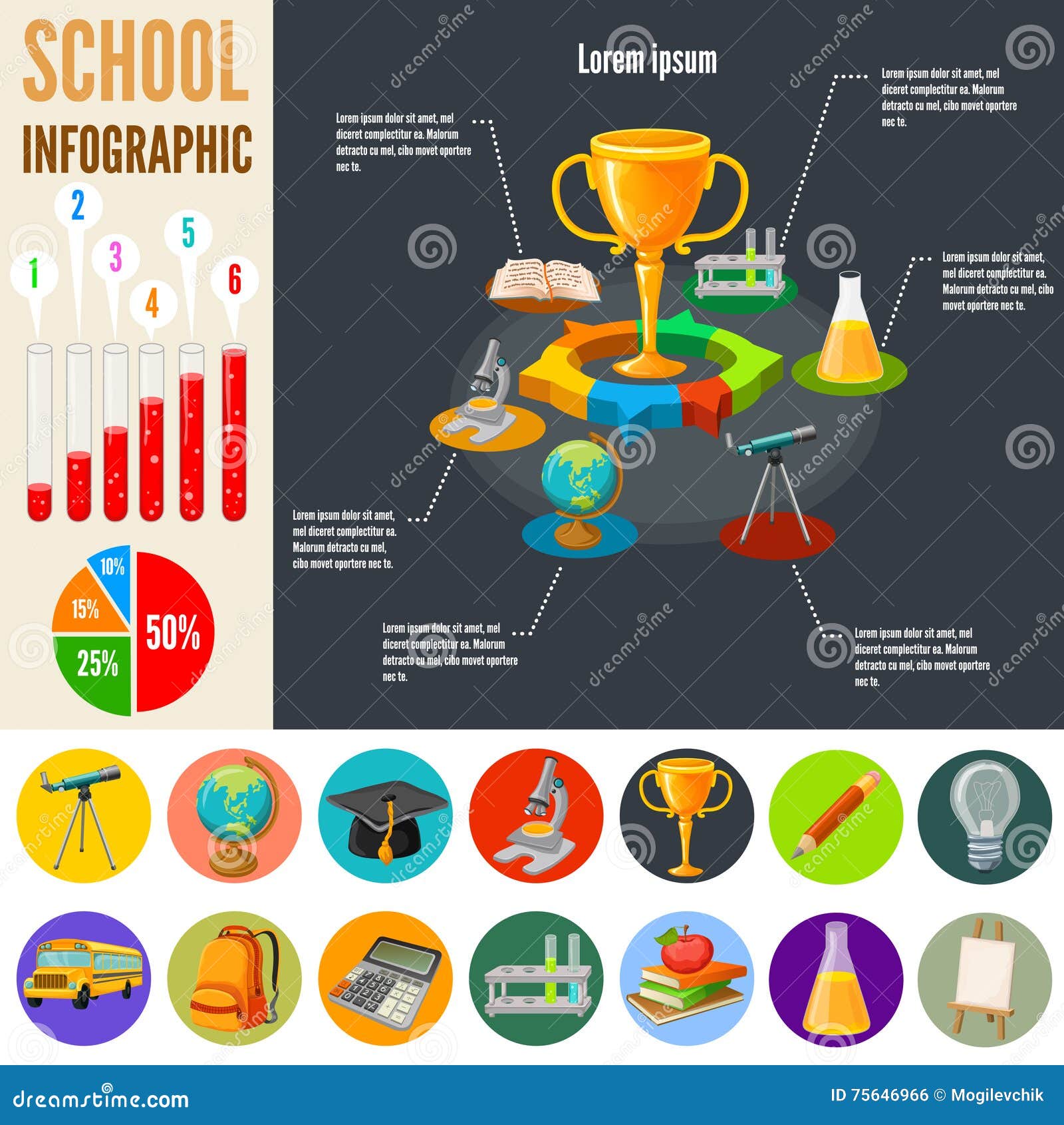 School Infographics Template Stock Vector - Illustration of button ...