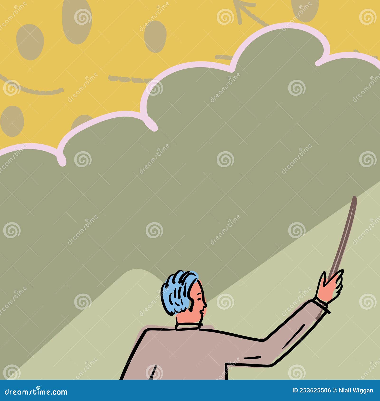 School Instructor Drawing Pointing Stick on Empty Whiteboard with Cloud ...