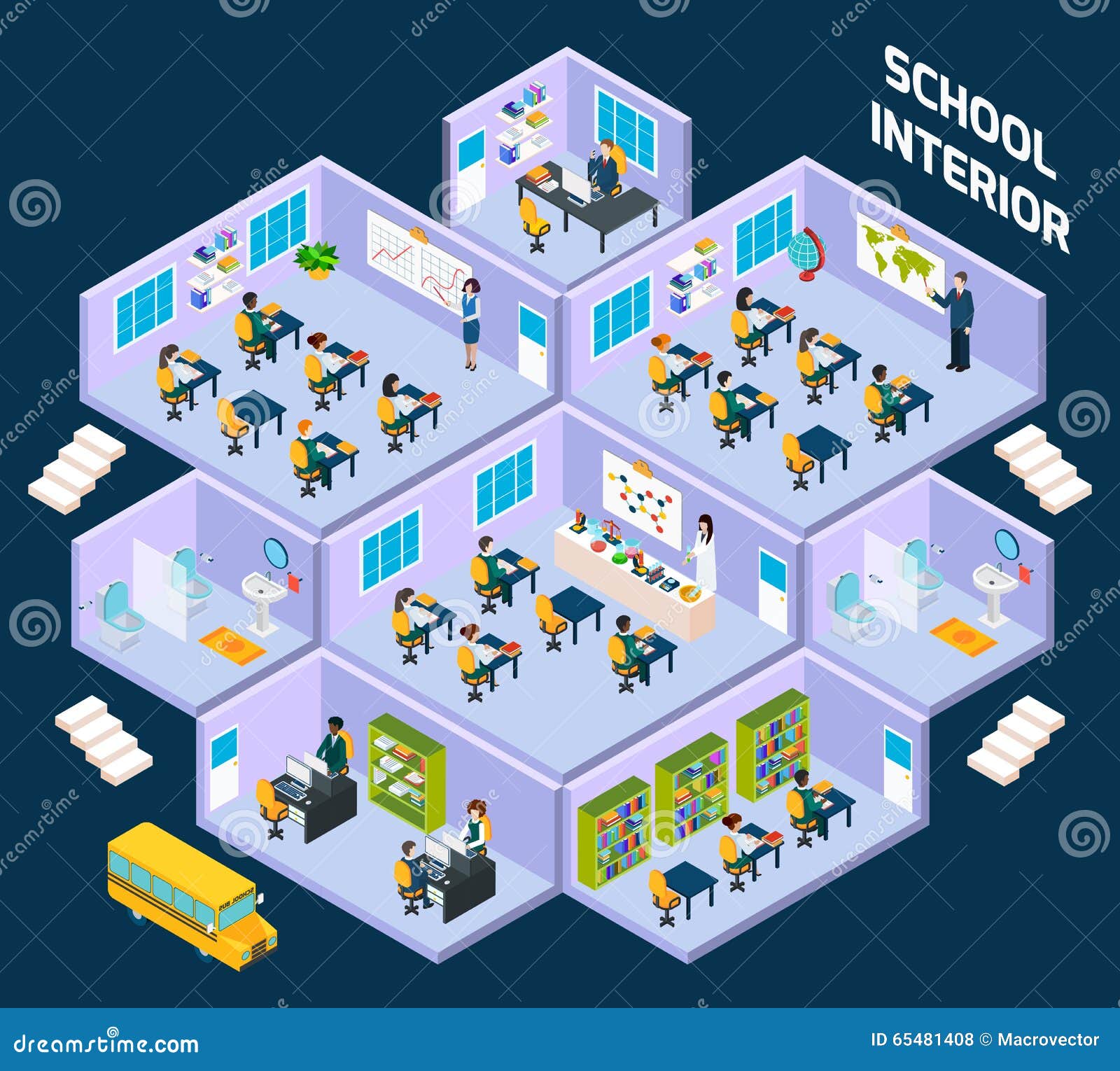 School isometric interior stock vector. Illustration of pupil - 65481408