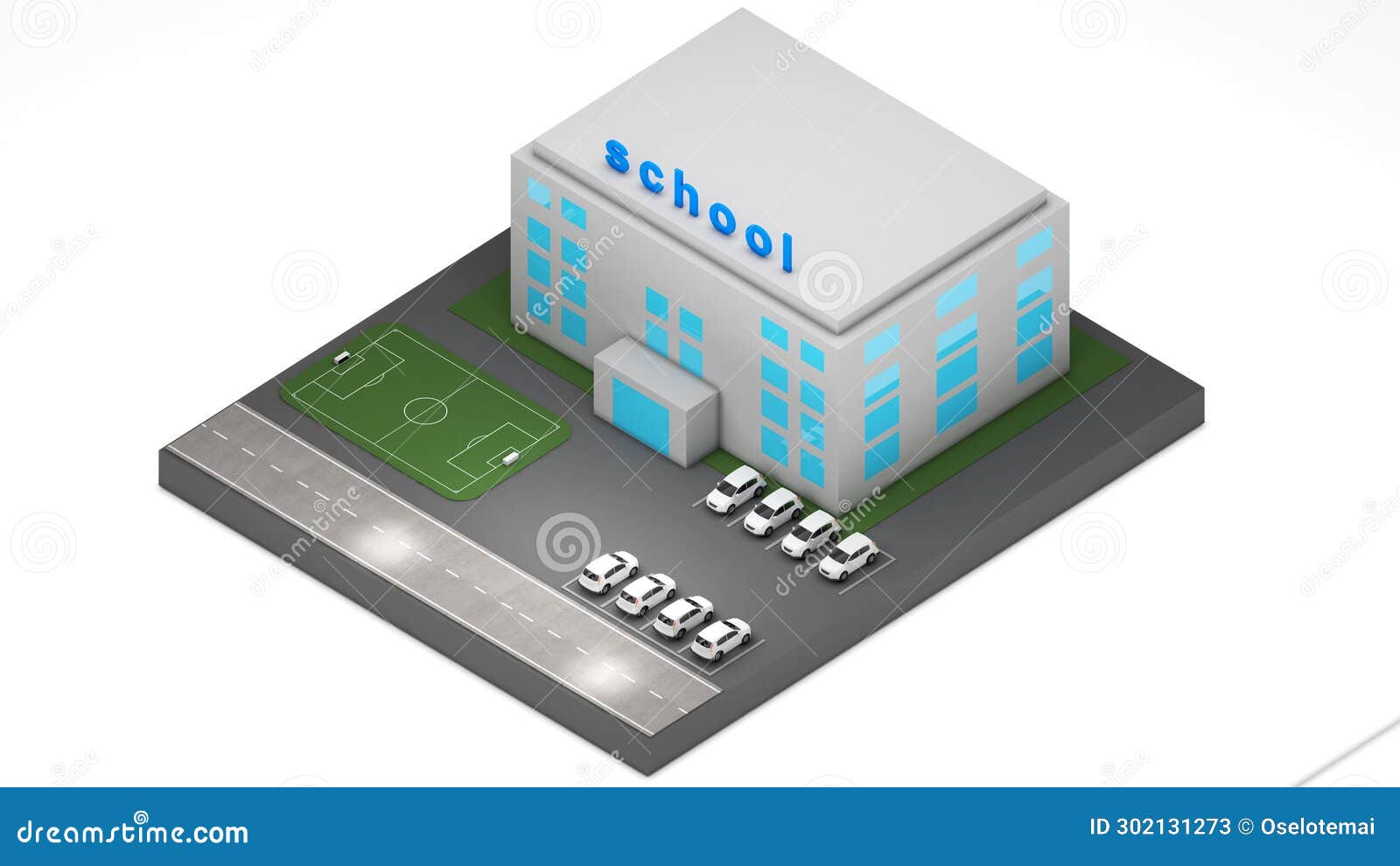 School in Isometric View ,the School Has a Football Field and Parking ...
