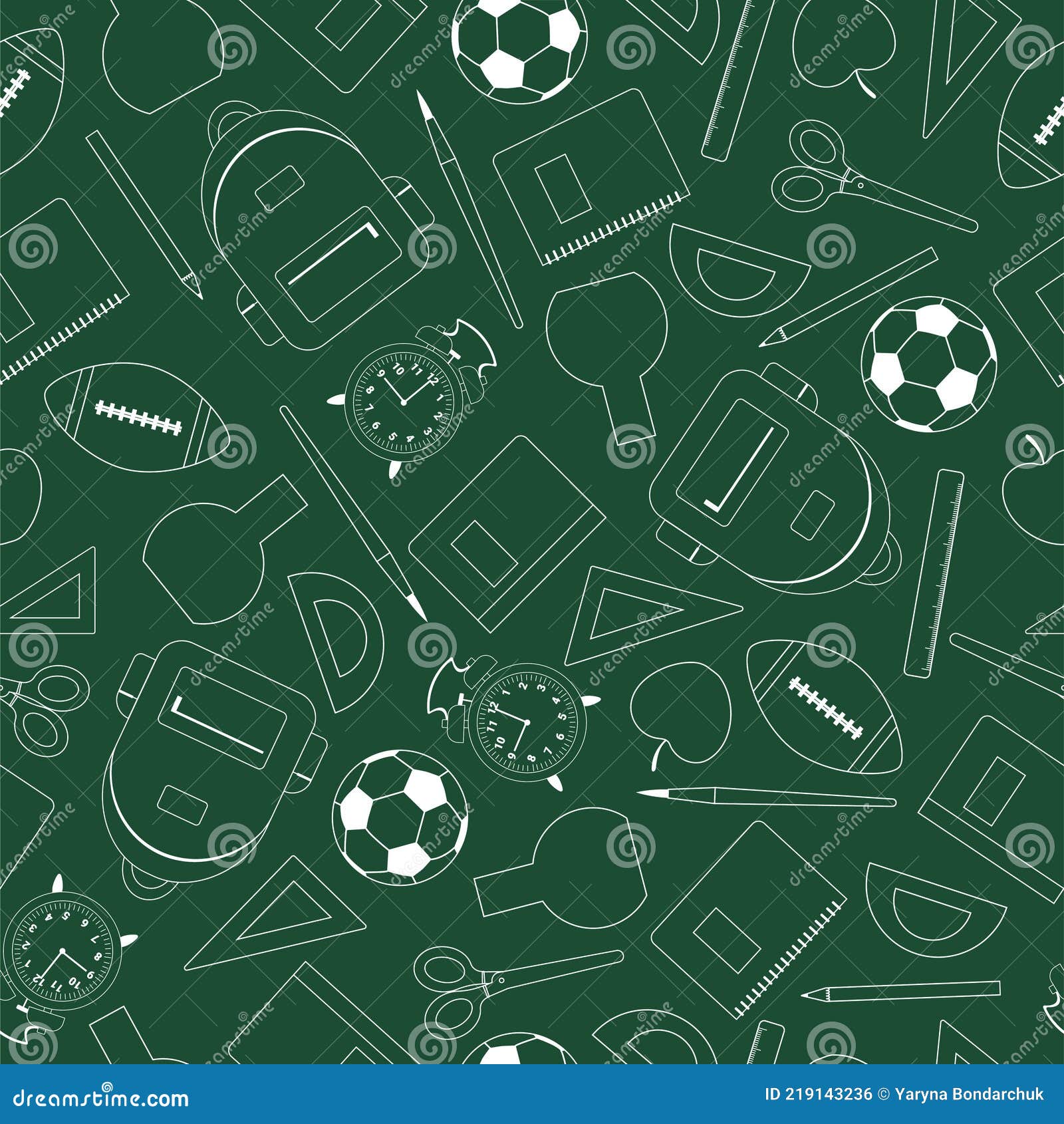 School Items and Elements Seamless Pattern. Line Art Style Stock Vector ...