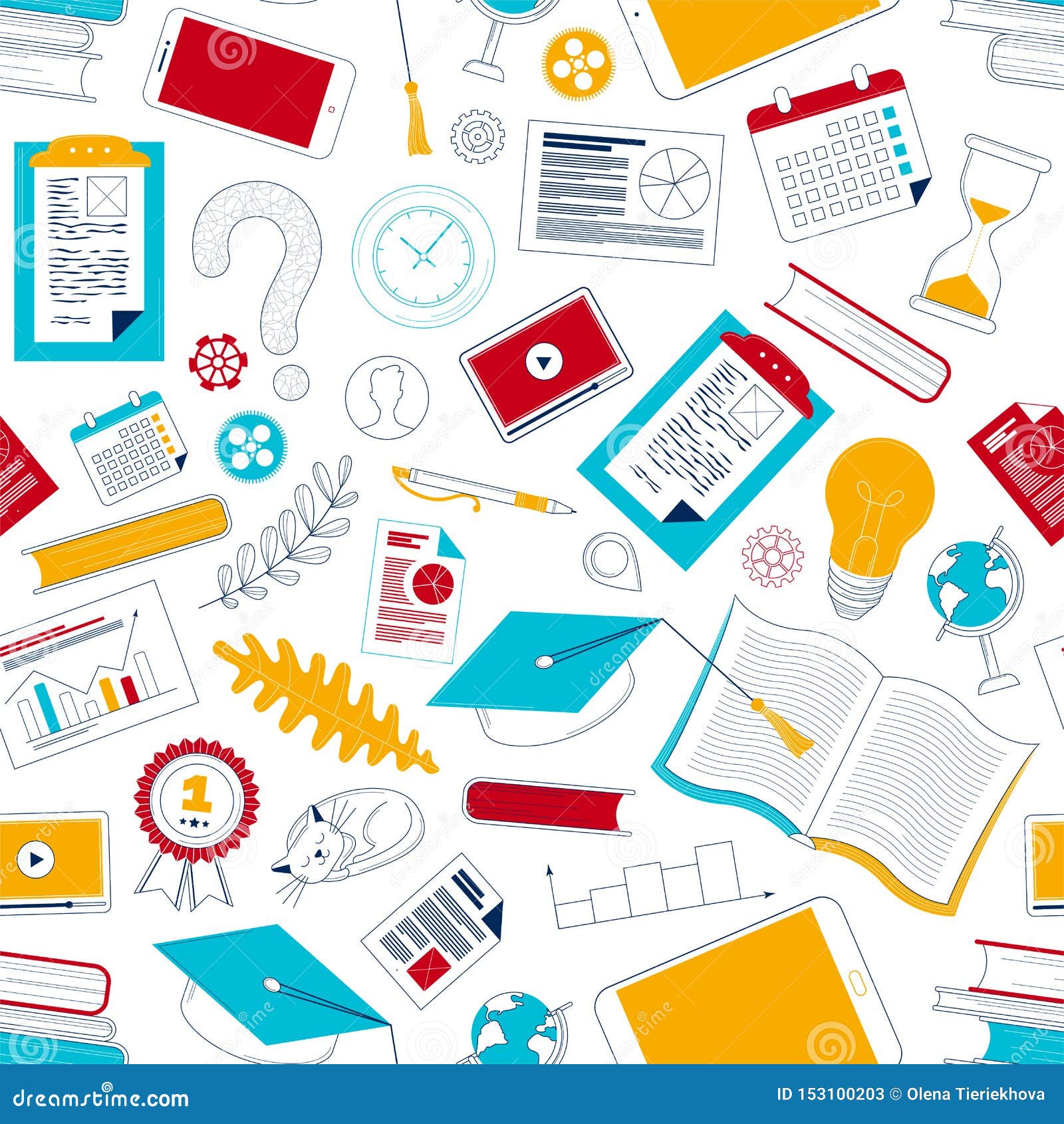 School Items Flat Vector Seamless Pattern Stock Vector - Illustration ...