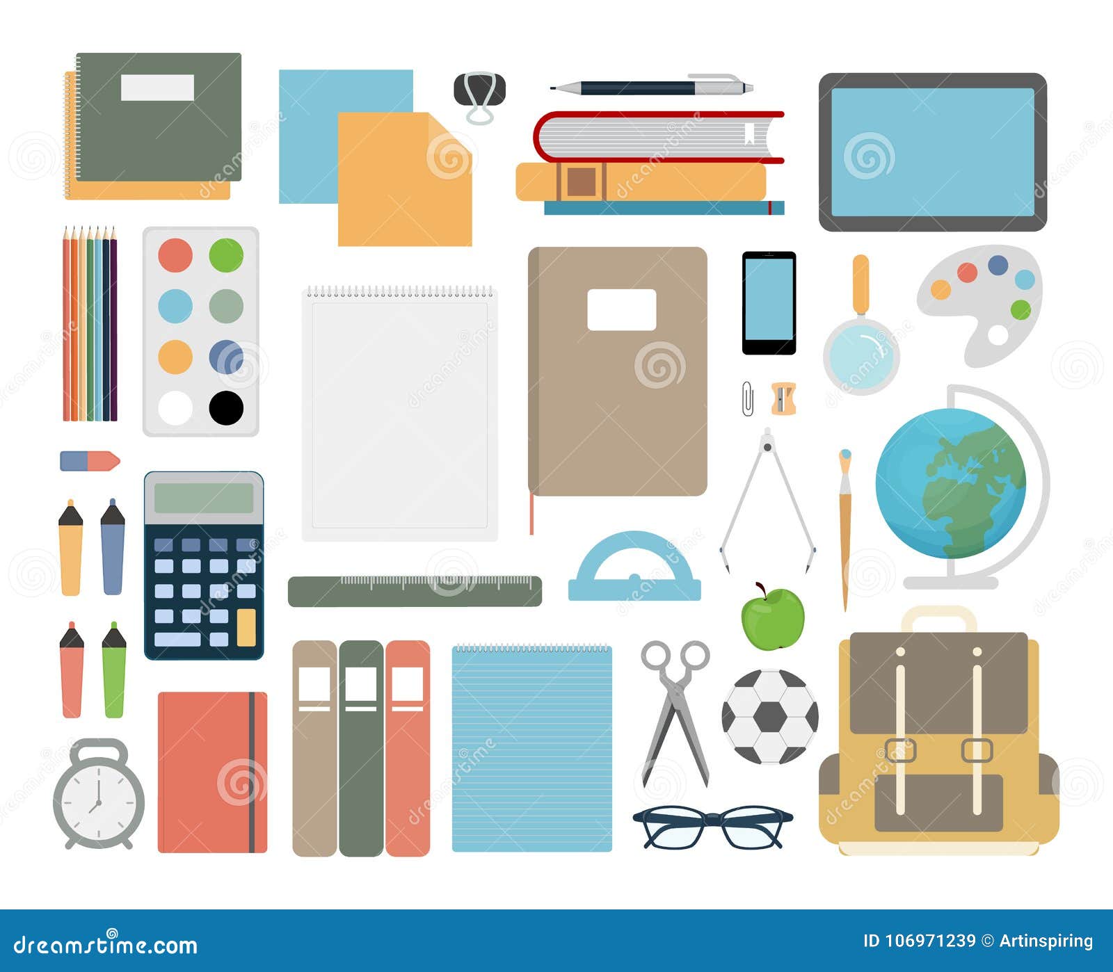 School items set. stock vector. Illustration of back - 106971239