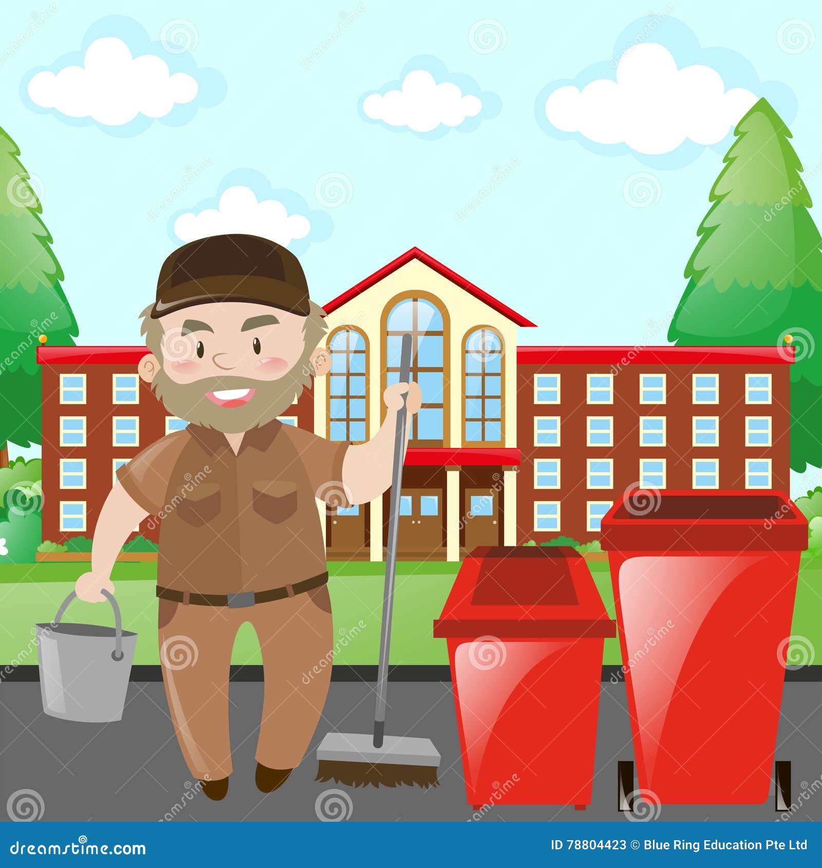 School Janitor in Brown Uniform Stock Illustration - Illustration of ...