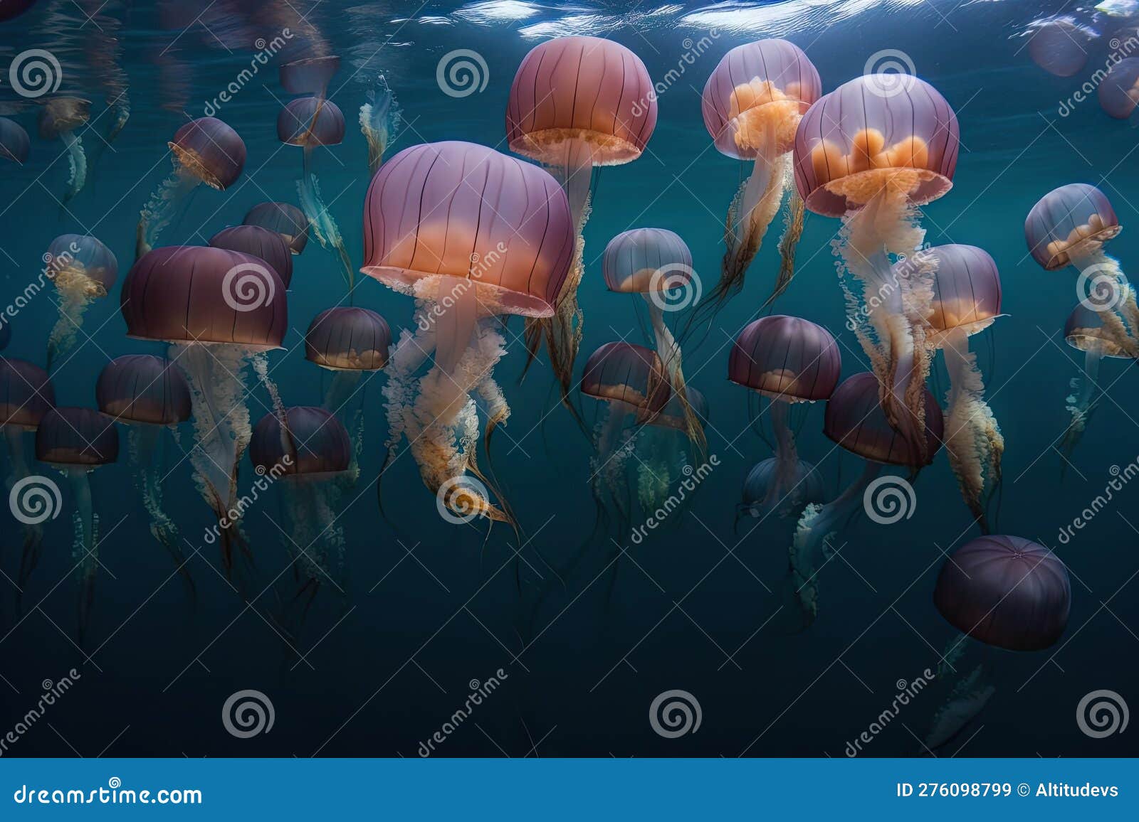 School of Jellyfish Swimming in Formation through the Waters Stock ...