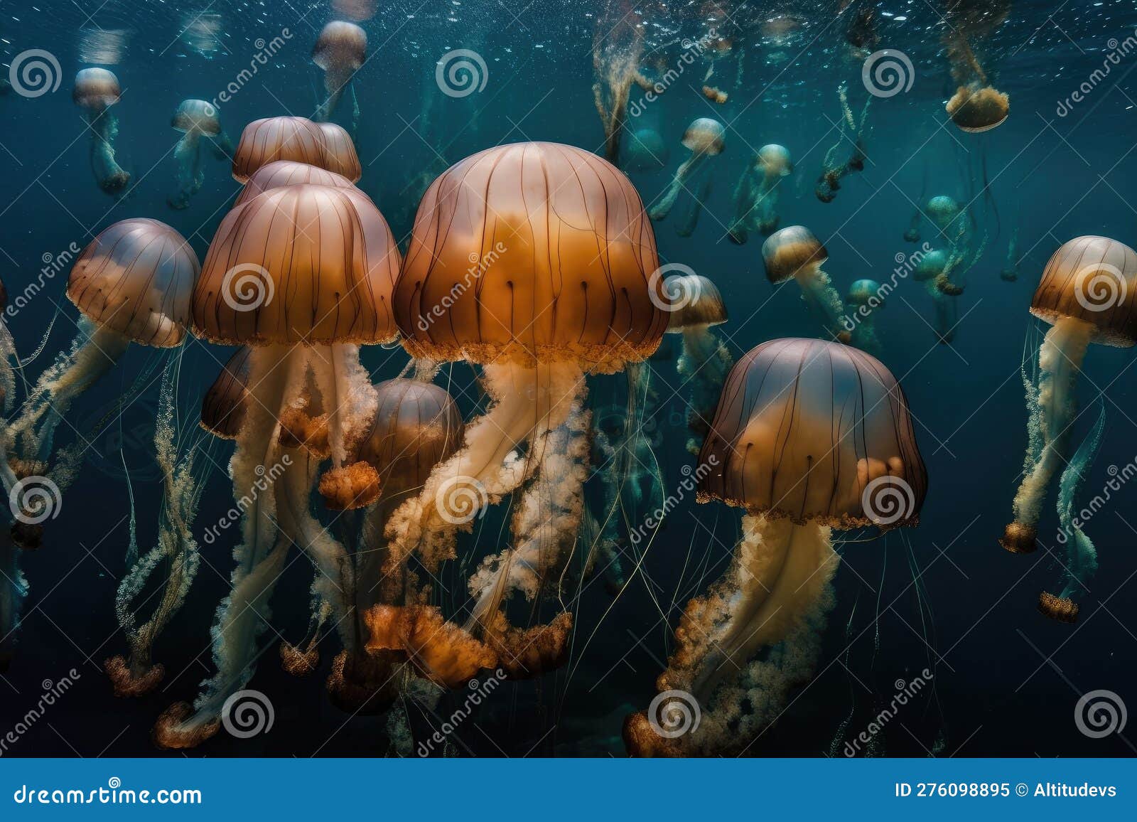 School of Jellyfish Swimming in Synchronized Motion Stock Illustration ...