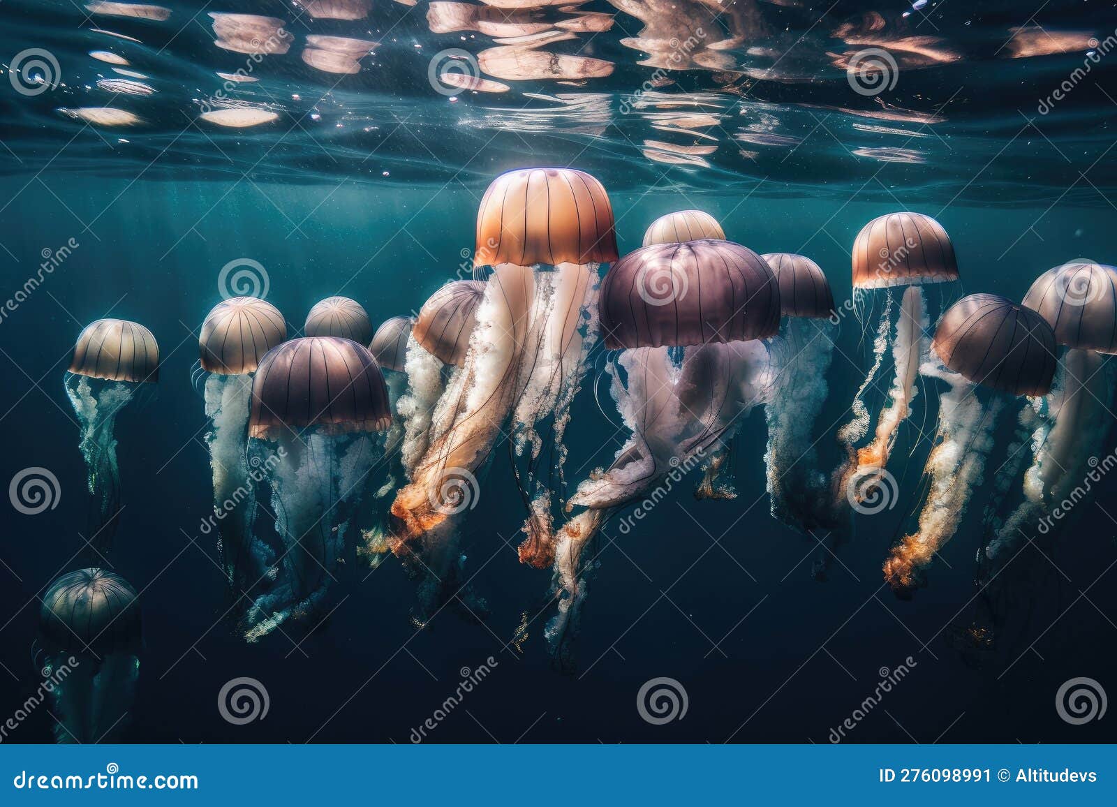 A School of Jellyfish Swimming in Unison Stock Illustration ...