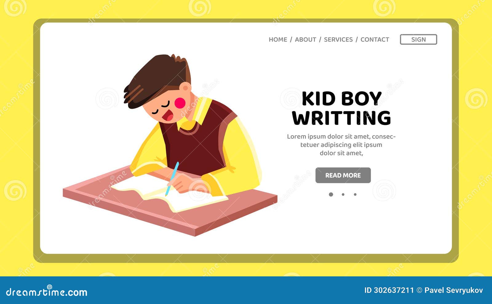 School Kid Boy Writing Vector Stock Illustration - Illustration of ...