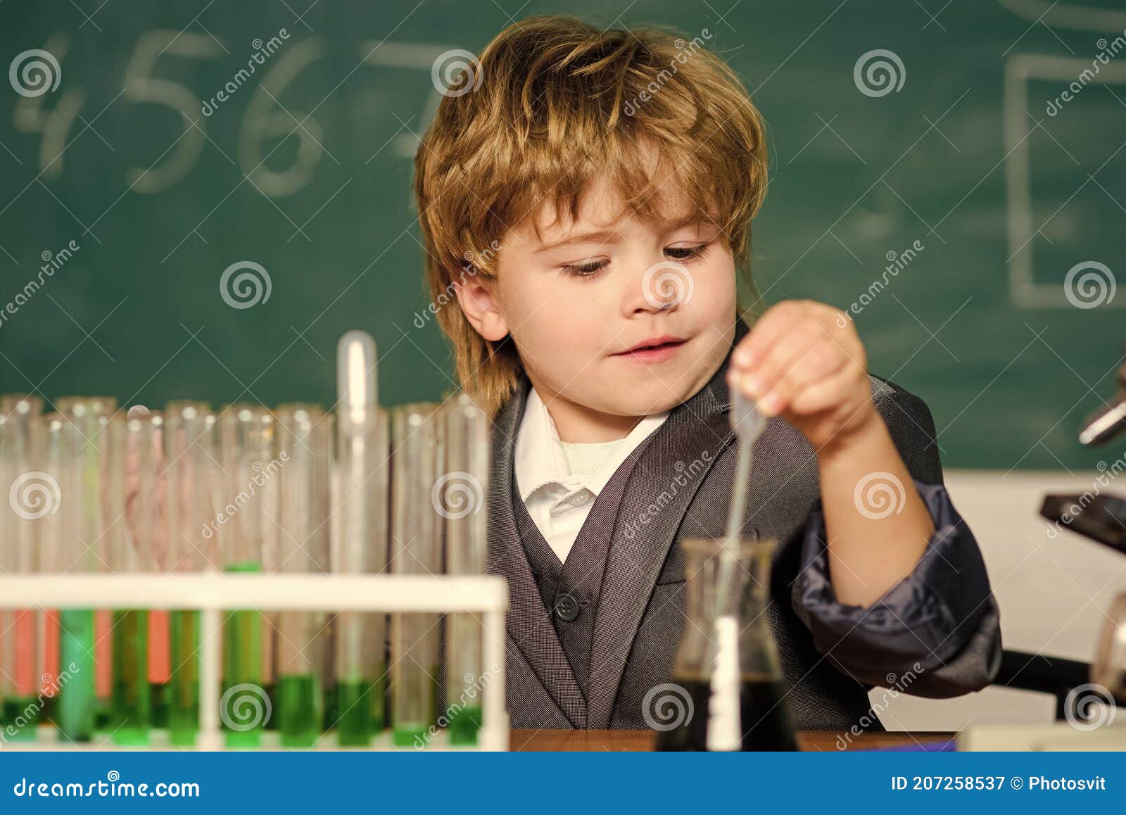 School Kid Scientist Studying Science. Science Experiments with ...