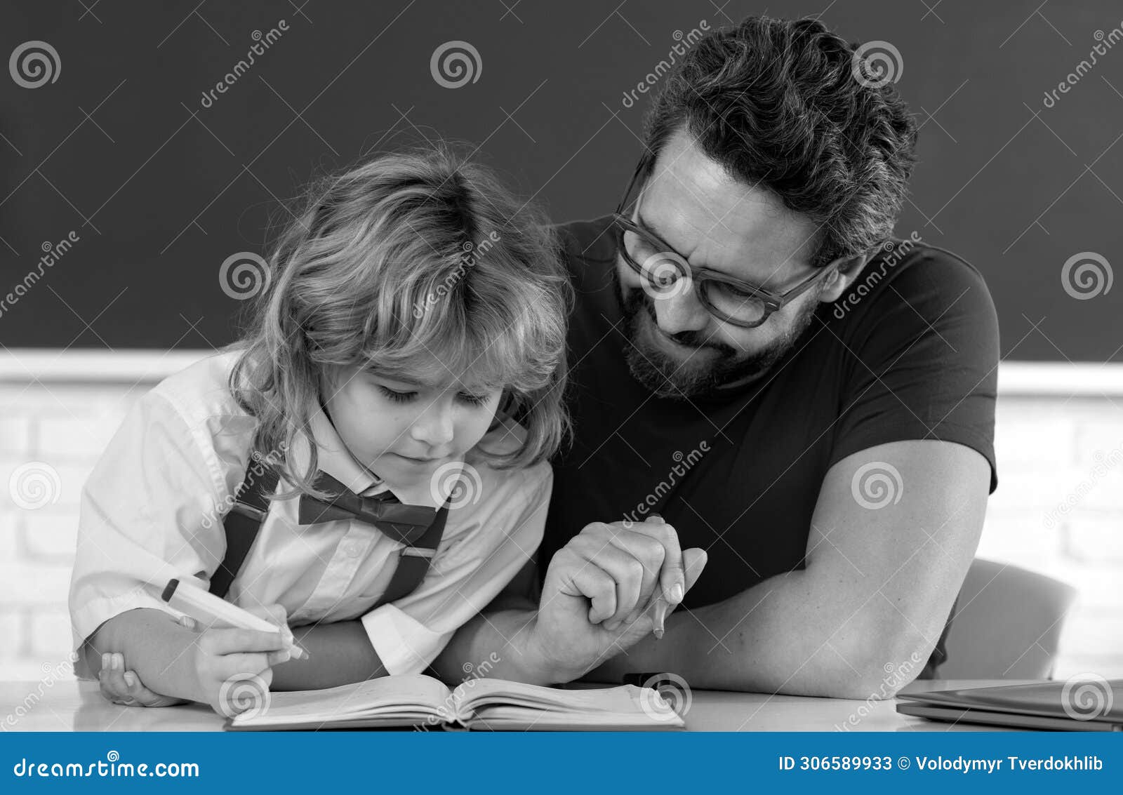 School Kid and Teacher Learning Study in Class. Nerd Elementary School ...