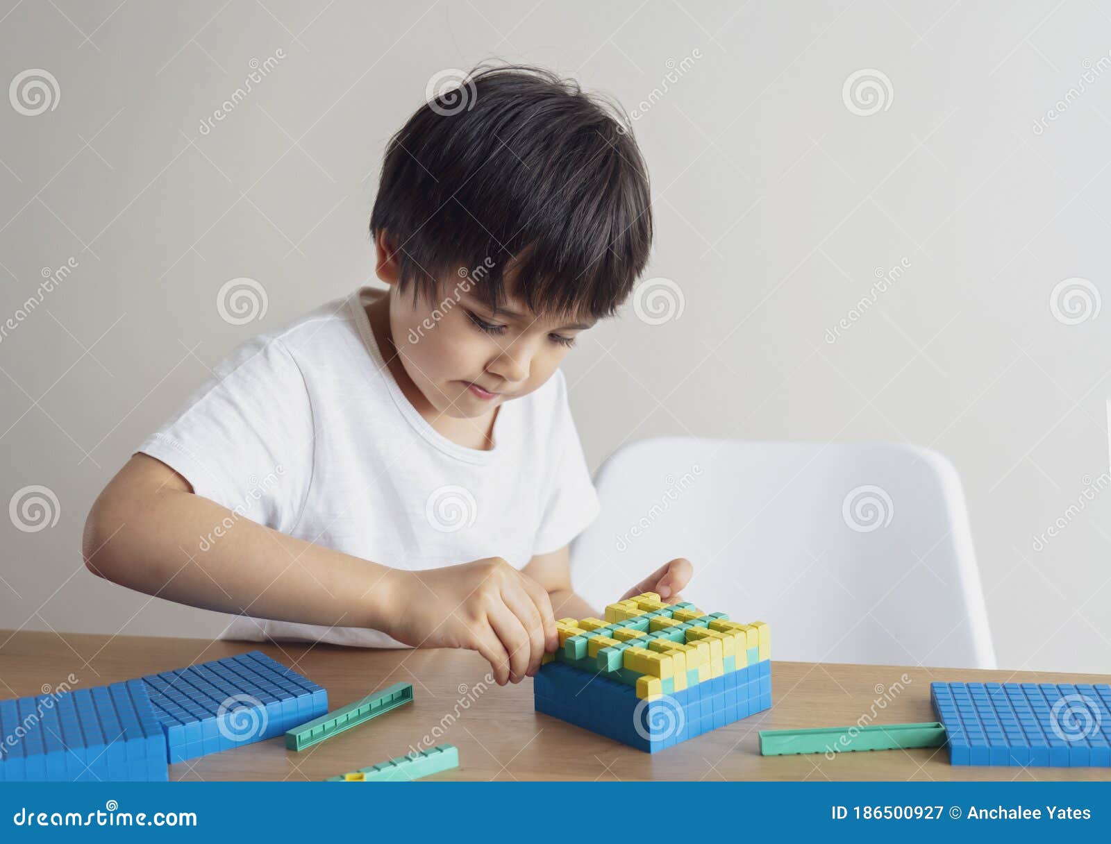 School Kid Using Plastic Block Counting Number,Child Boy Studying Math ...