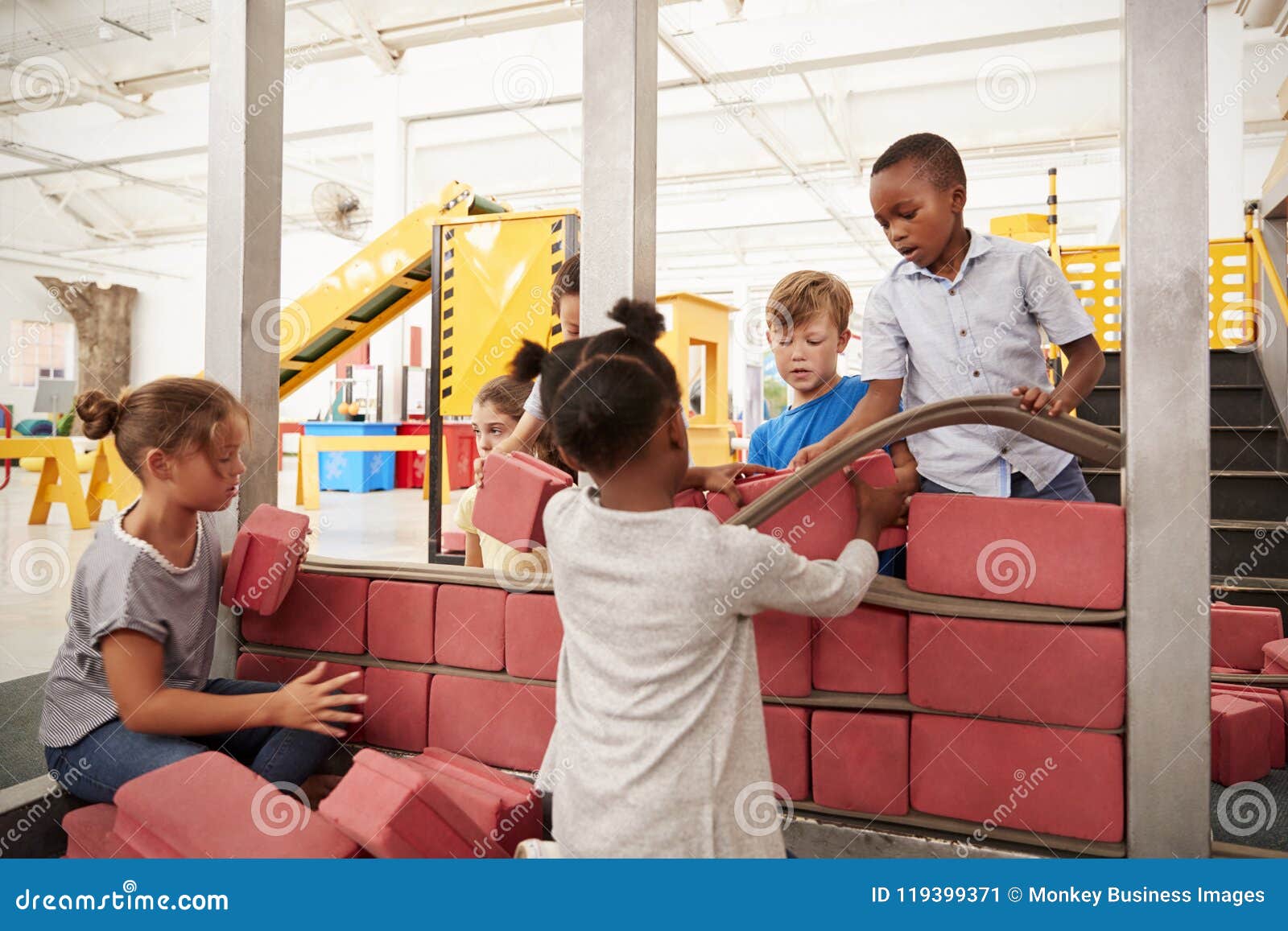 School Kids Building with Toy Bricks at a Science Centre Stock Image ...