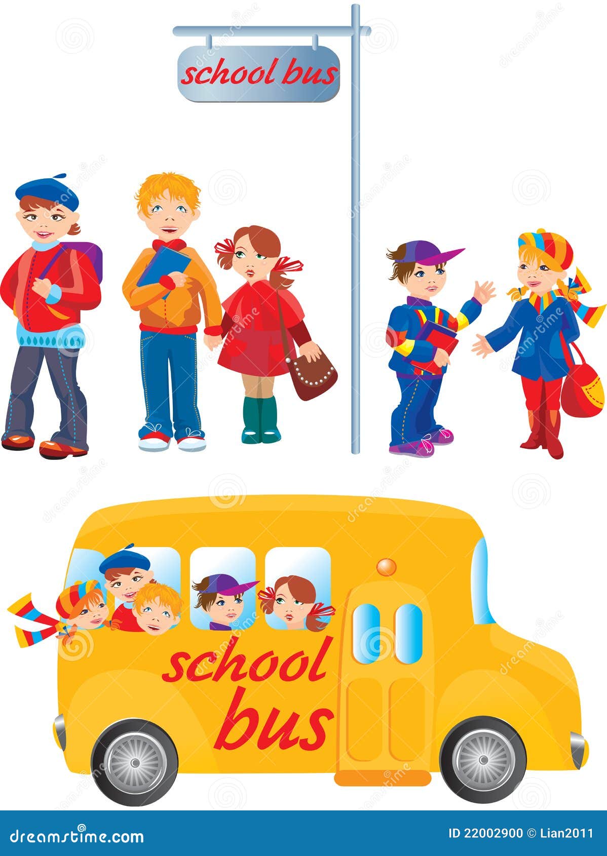 School kids on bus stop stock vector. Illustration of learn - 22002900