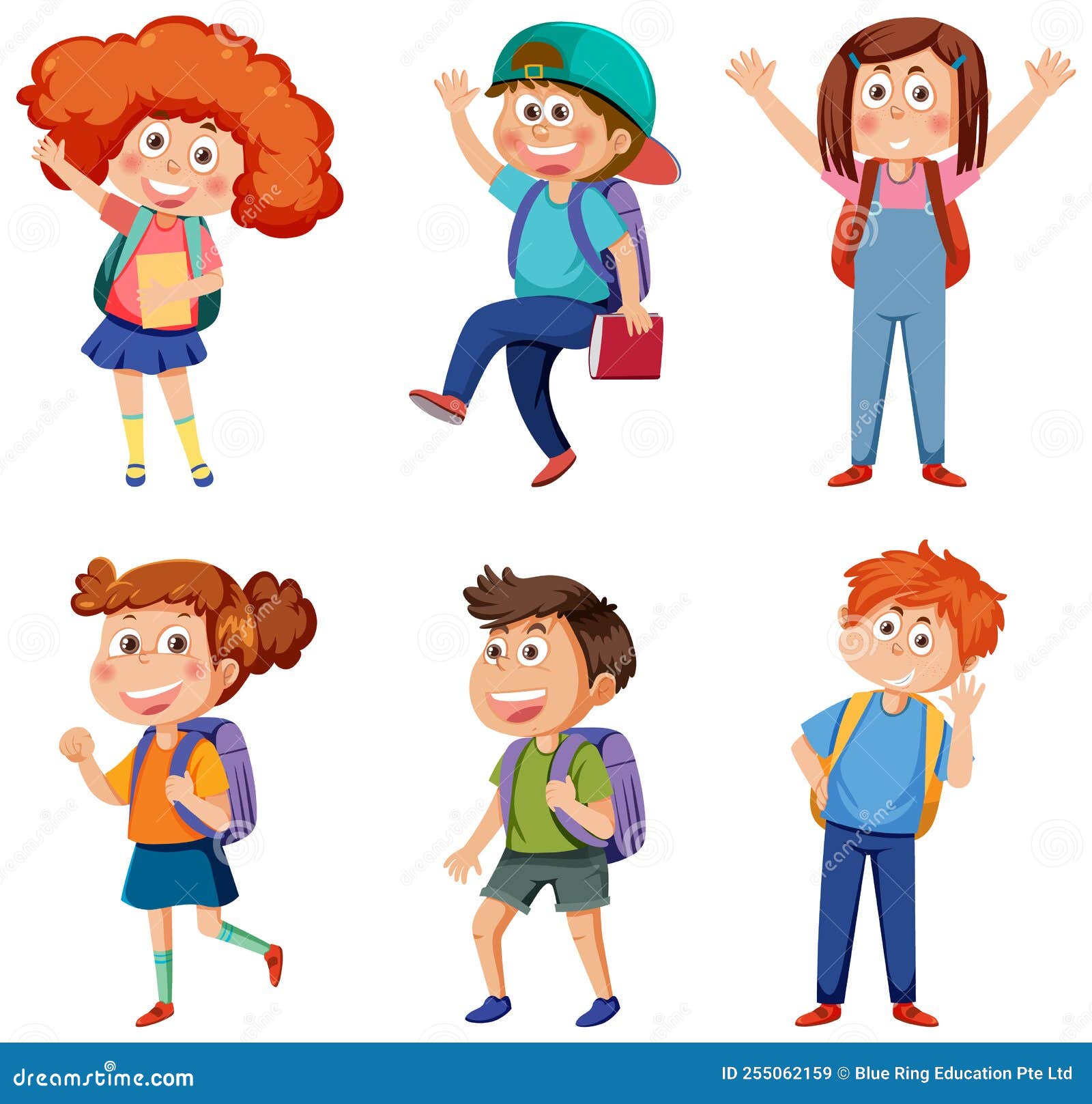 School Kids Cartoon Characters Set Stock Vector - Illustration of clip ...