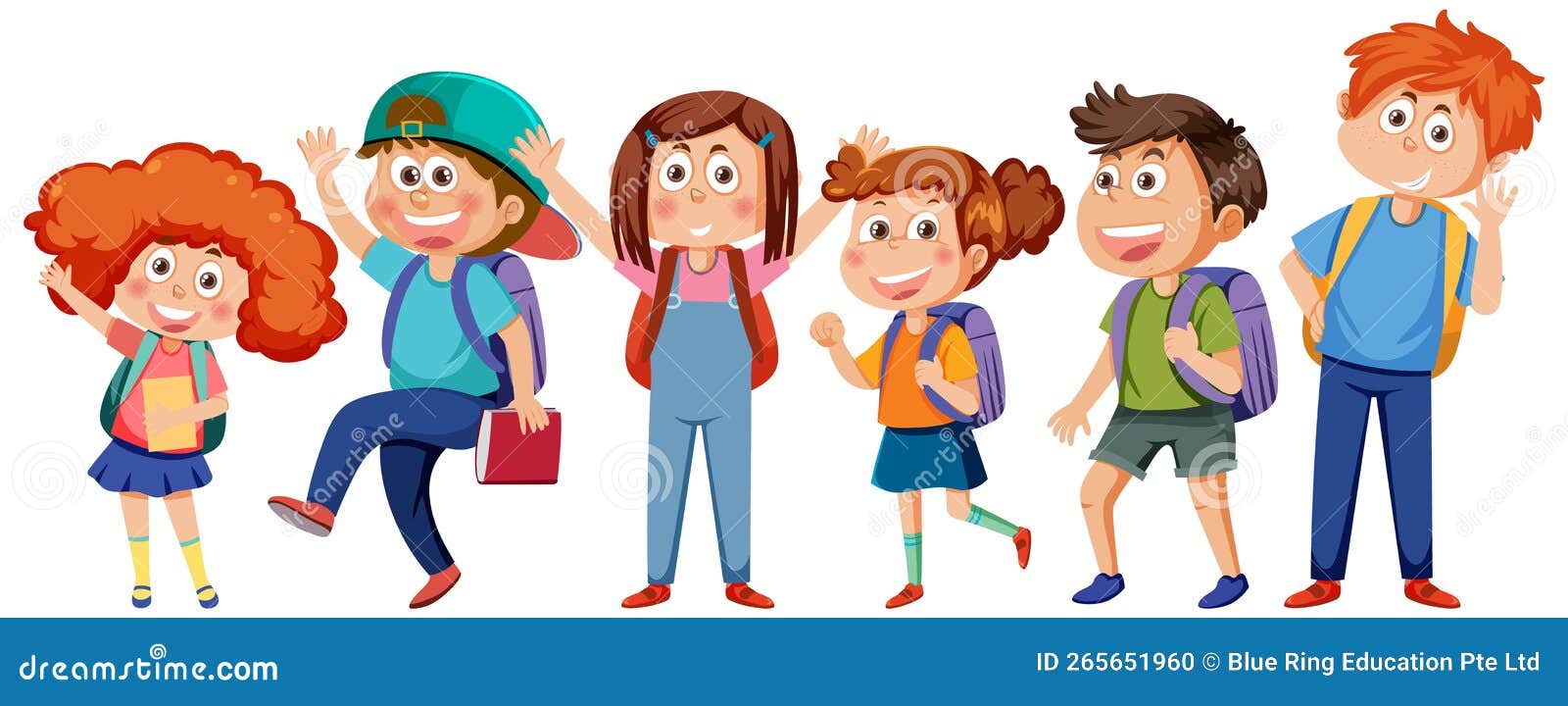 School Kids Cartoon Characters Set Stock Vector - Illustration of group ...