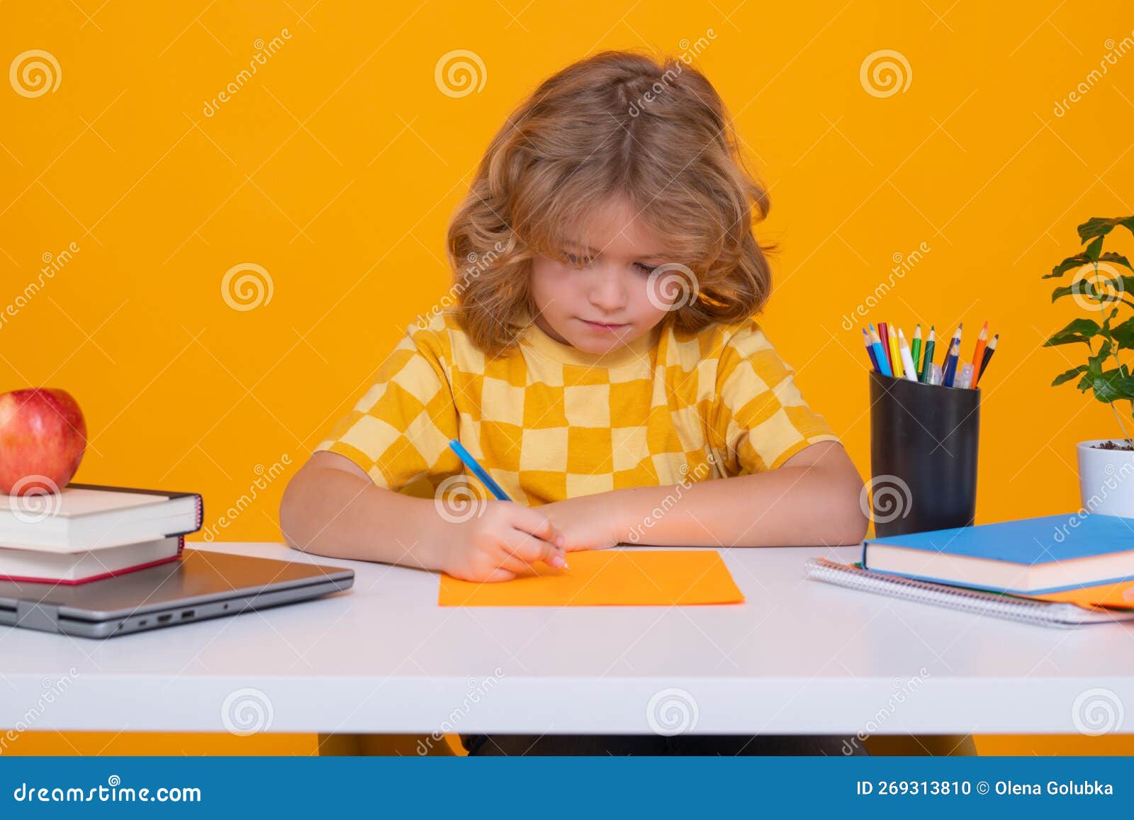 School and Kids. Cute Blonde Child with a Book Learning. Knowledge Day ...
