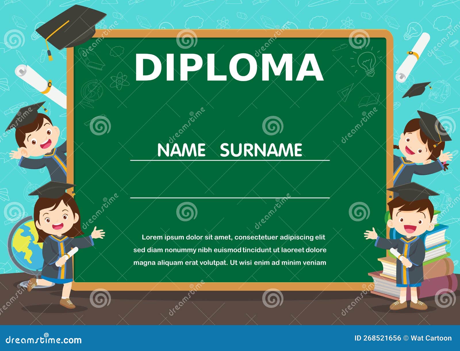 School Kids Diploma Certificate Background Design Template Stock Vector ...