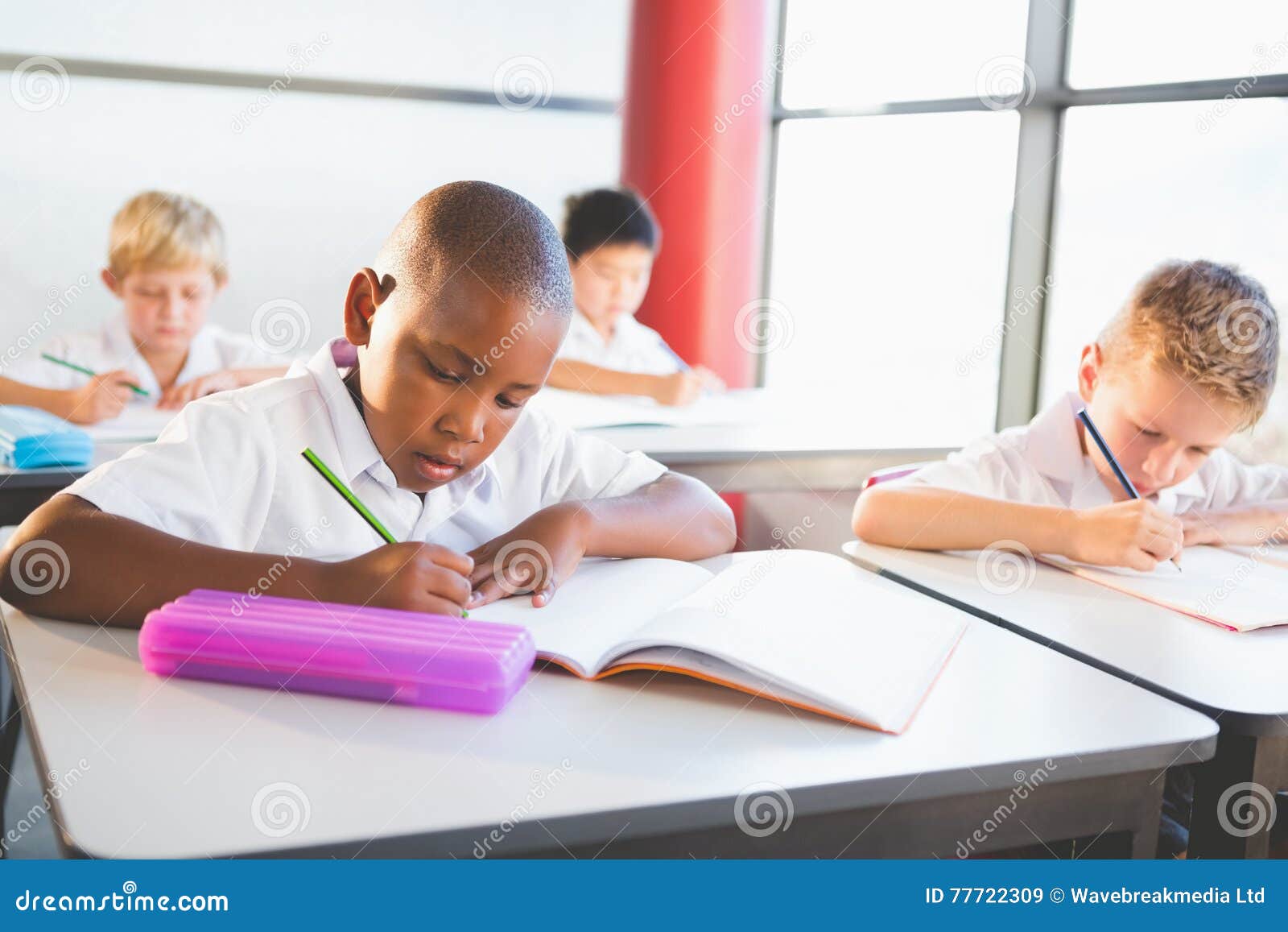 School Kids Doing Homework in Classroom Stock Image - Image of class ...