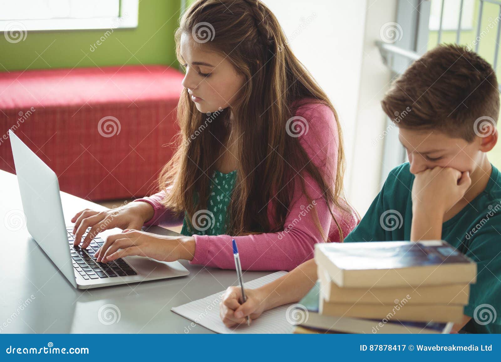 School Kids Doing Homework in Library Stock Image - Image of ...