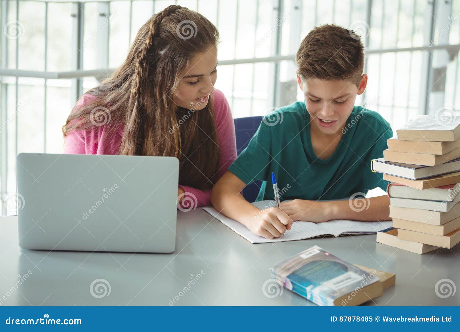 School Kids Doing Homework in Library Stock Image - Image of ...