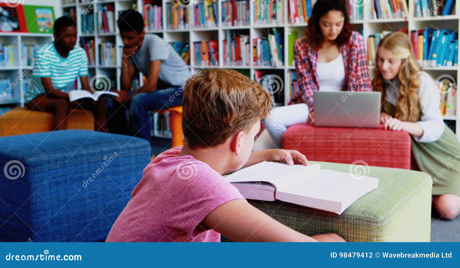 School Kids Doing Homework in Library Stock Footage - Video of computer ...