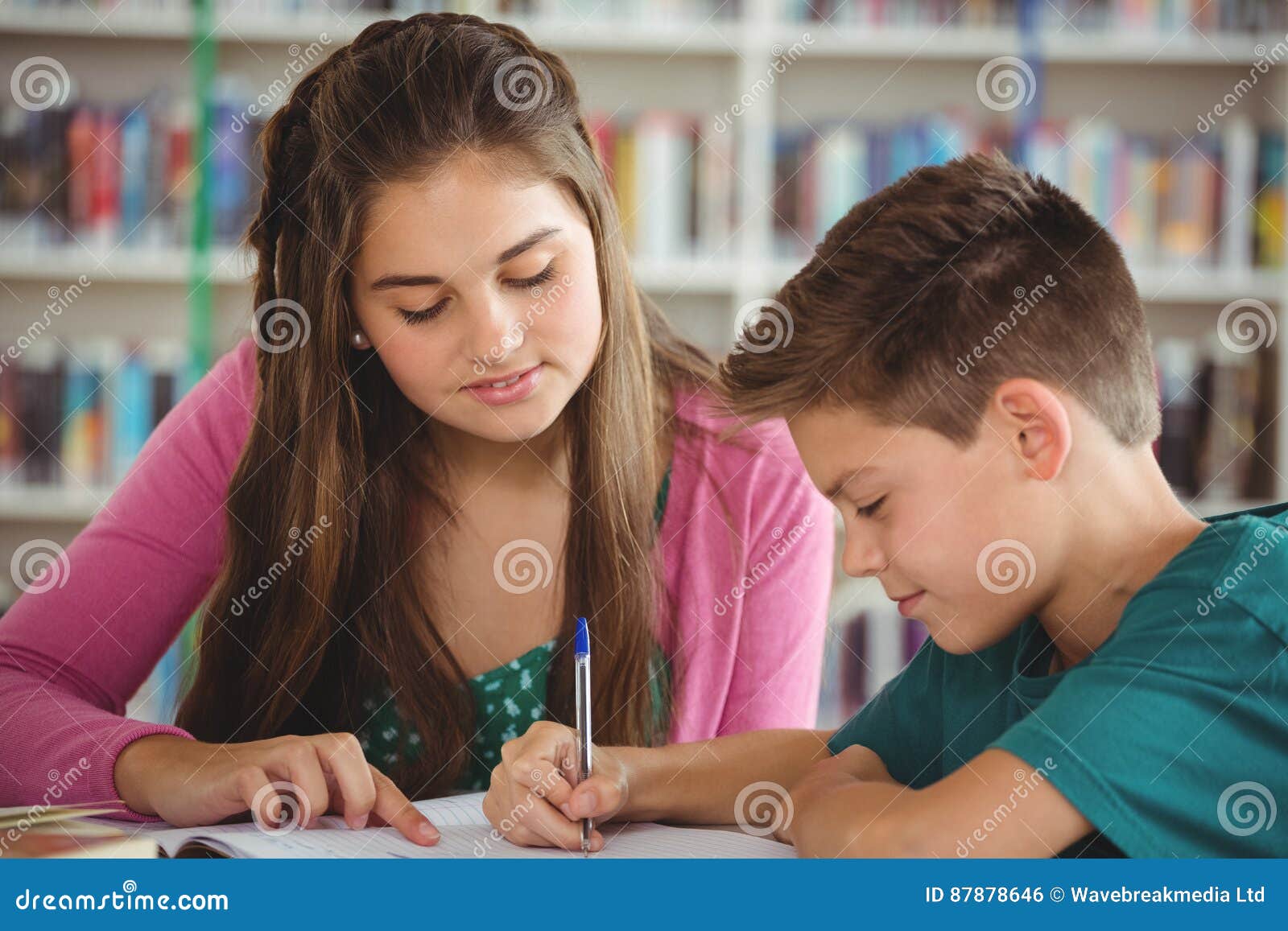 School Kids Doing Homework in Library at School Stock Photo - Image of ...