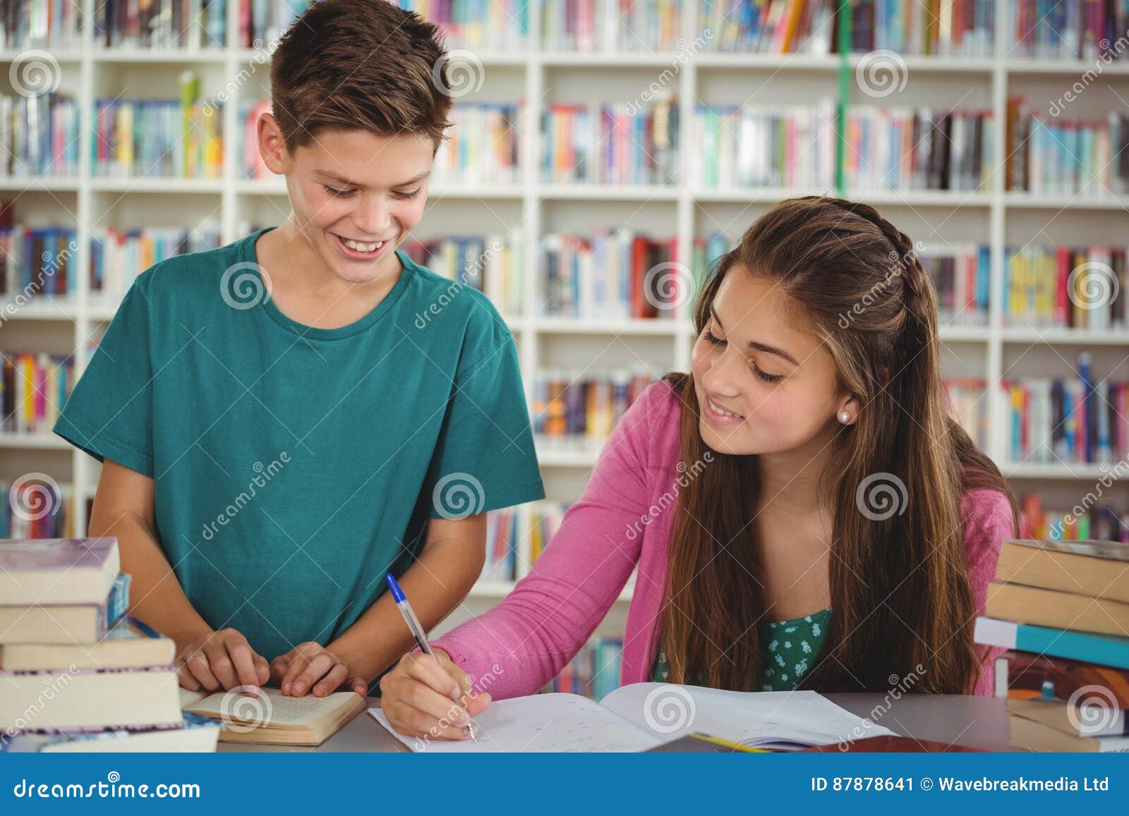 School Kids Doing Homework in Library at School Stock Image - Image of ...
