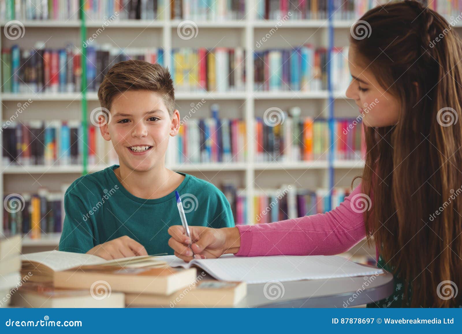 School Kids Doing Homework in Library at School Stock Image - Image of ...