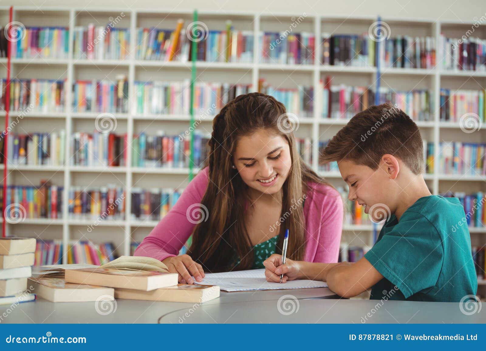 School Kids Doing Homework in Library at School Stock Image - Image of ...