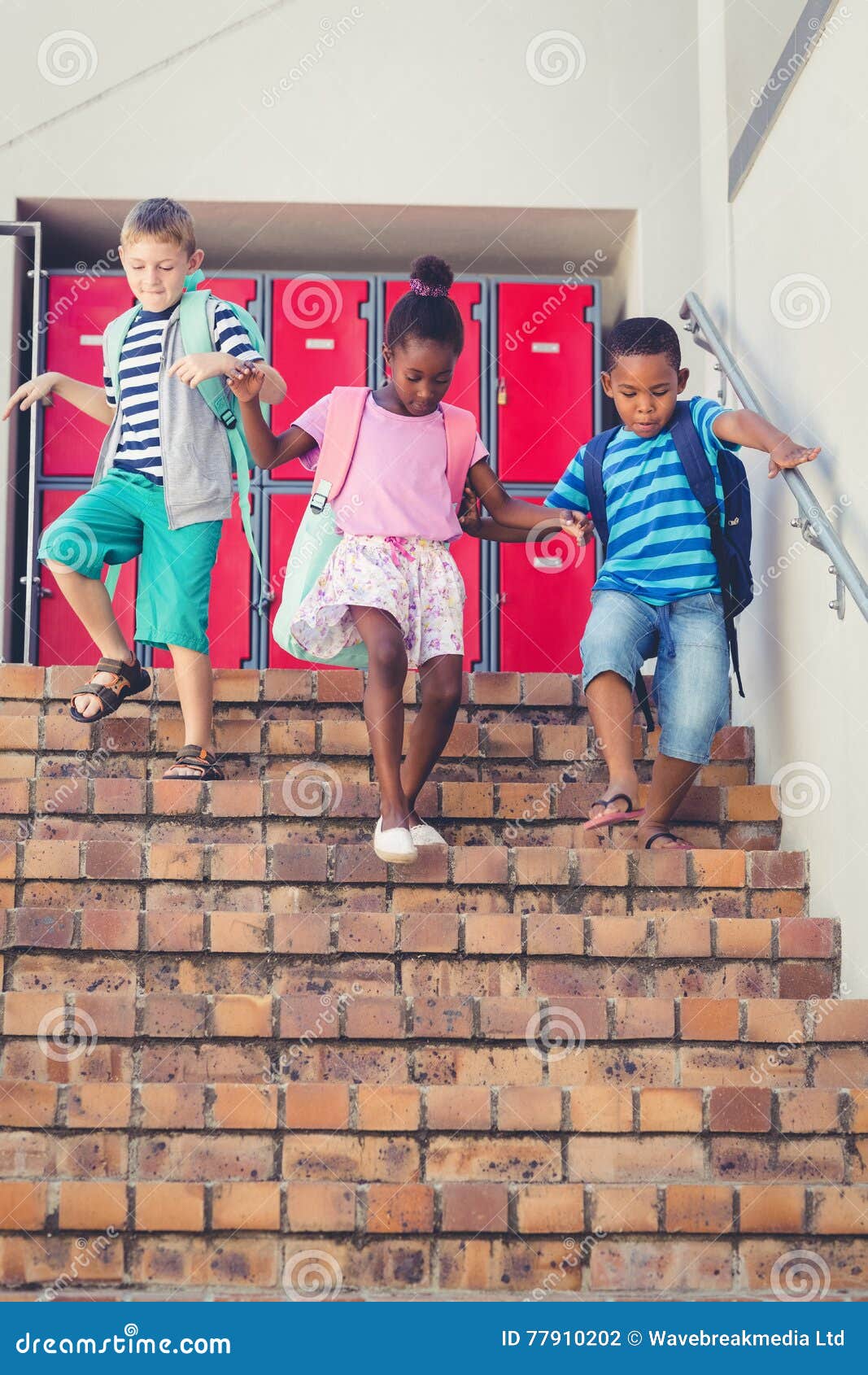 School Kids Getting Down from Staircase Stock Photo - Image of learning ...
