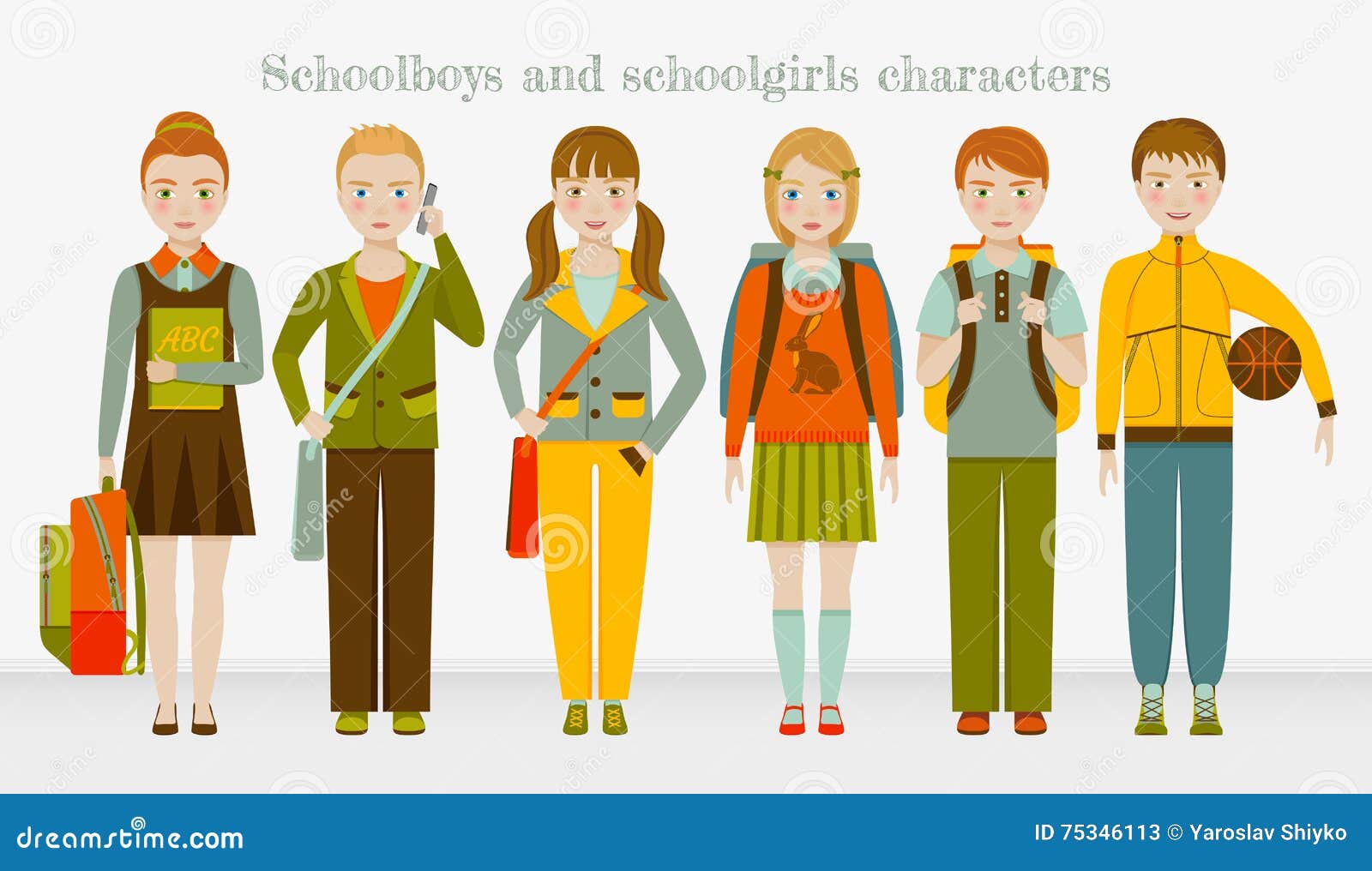 School Kids Group. Boys and Girls Stock Vector - Illustration of ...