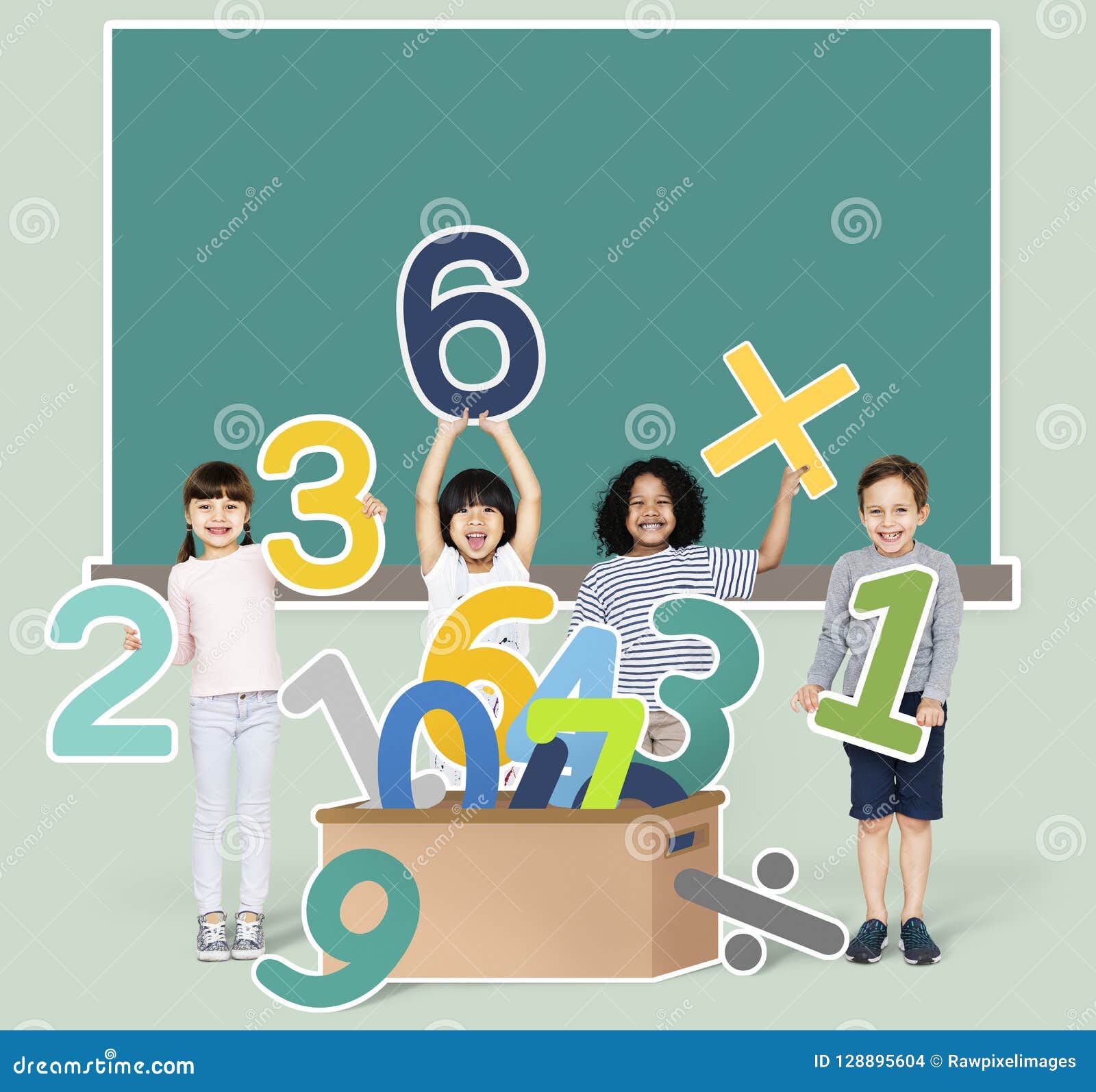 School Kids Learning Mathematics with Numbers Stock Photo - Image of ...