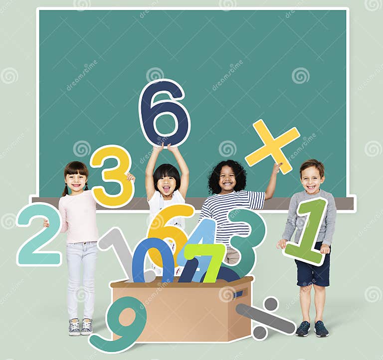 School Kids Learning Mathematics with Numbers Stock Photo - Image of ...