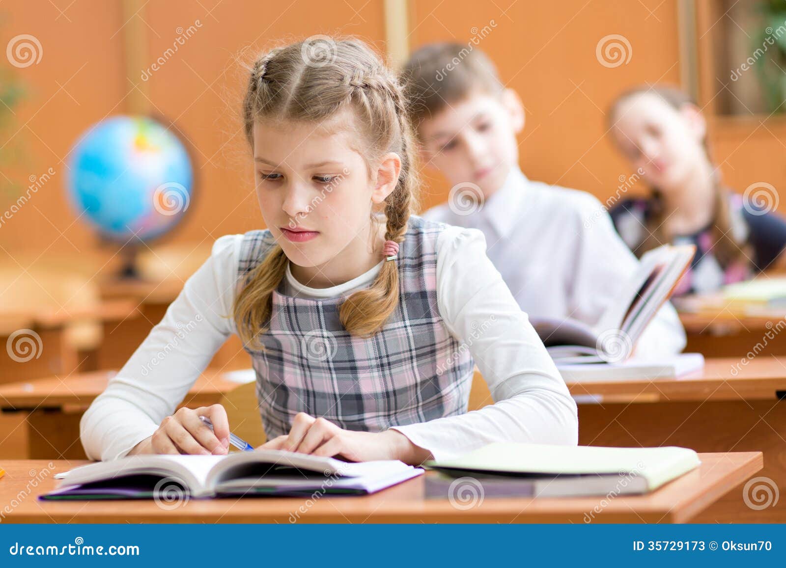 School Kids at Lesson in Classroom Stock Image - Image of lesson, desk ...