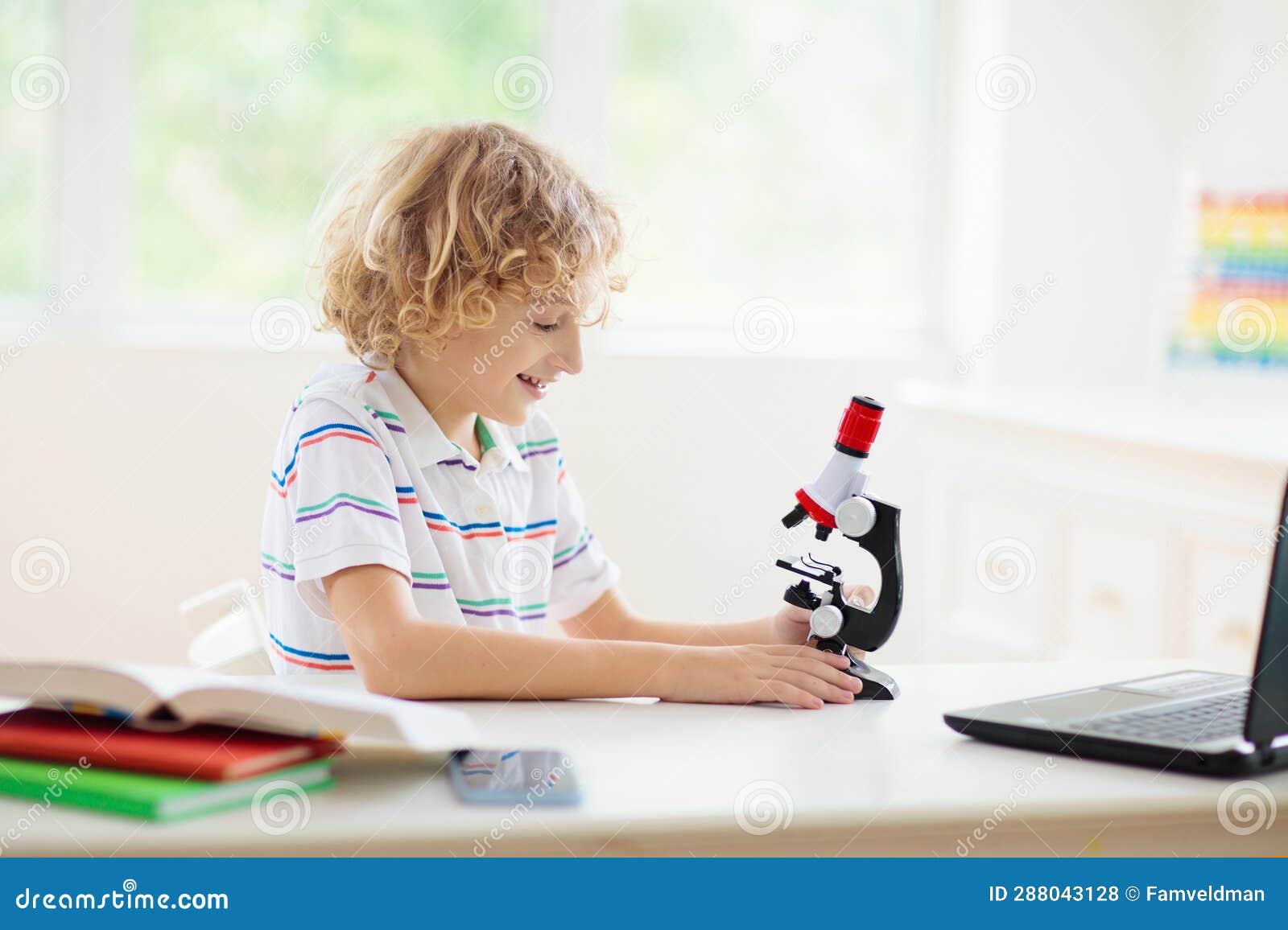 School Kids with Microscope. Science Class Stock Photo - Image of girl ...