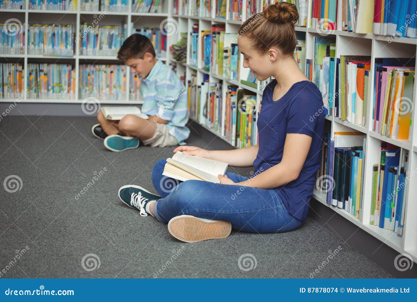 School Kids Reading Books in Library at School Stock Photo - Image of ...