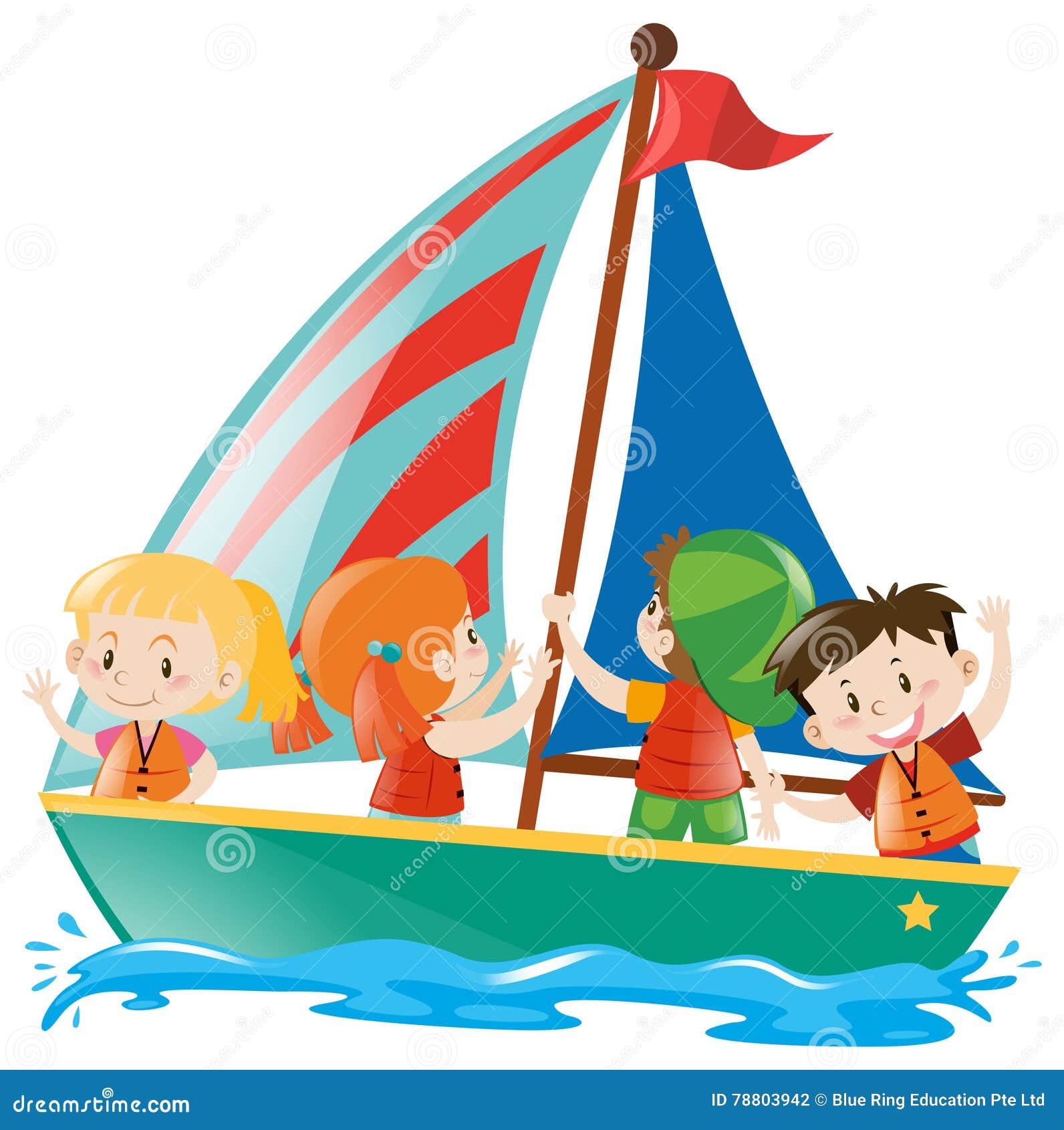 School Kids Riding on Sailboat Stock Illustration - Illustration of ...