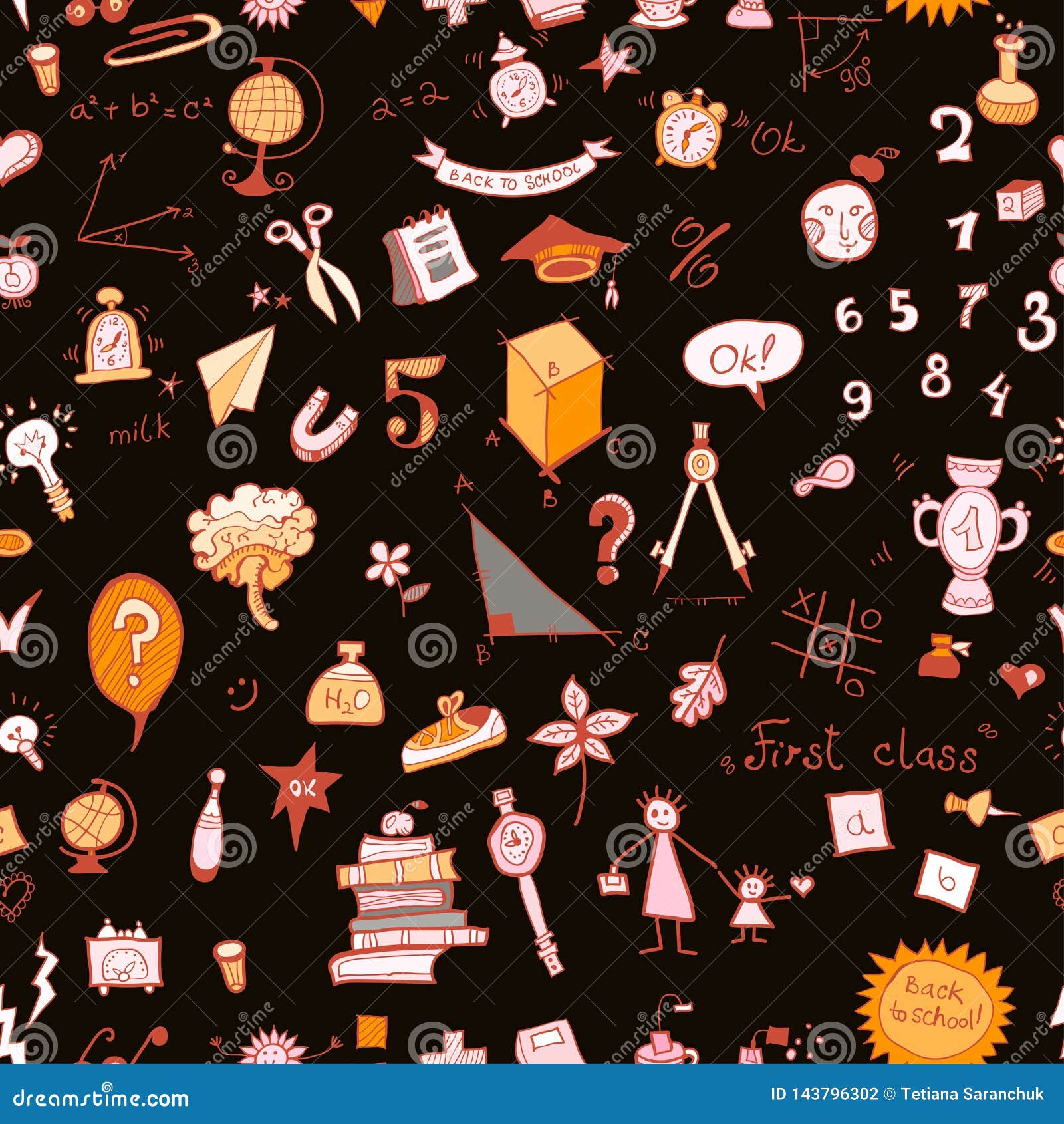 School Kids Seamless Pattern with Education Elements Stock Vector ...