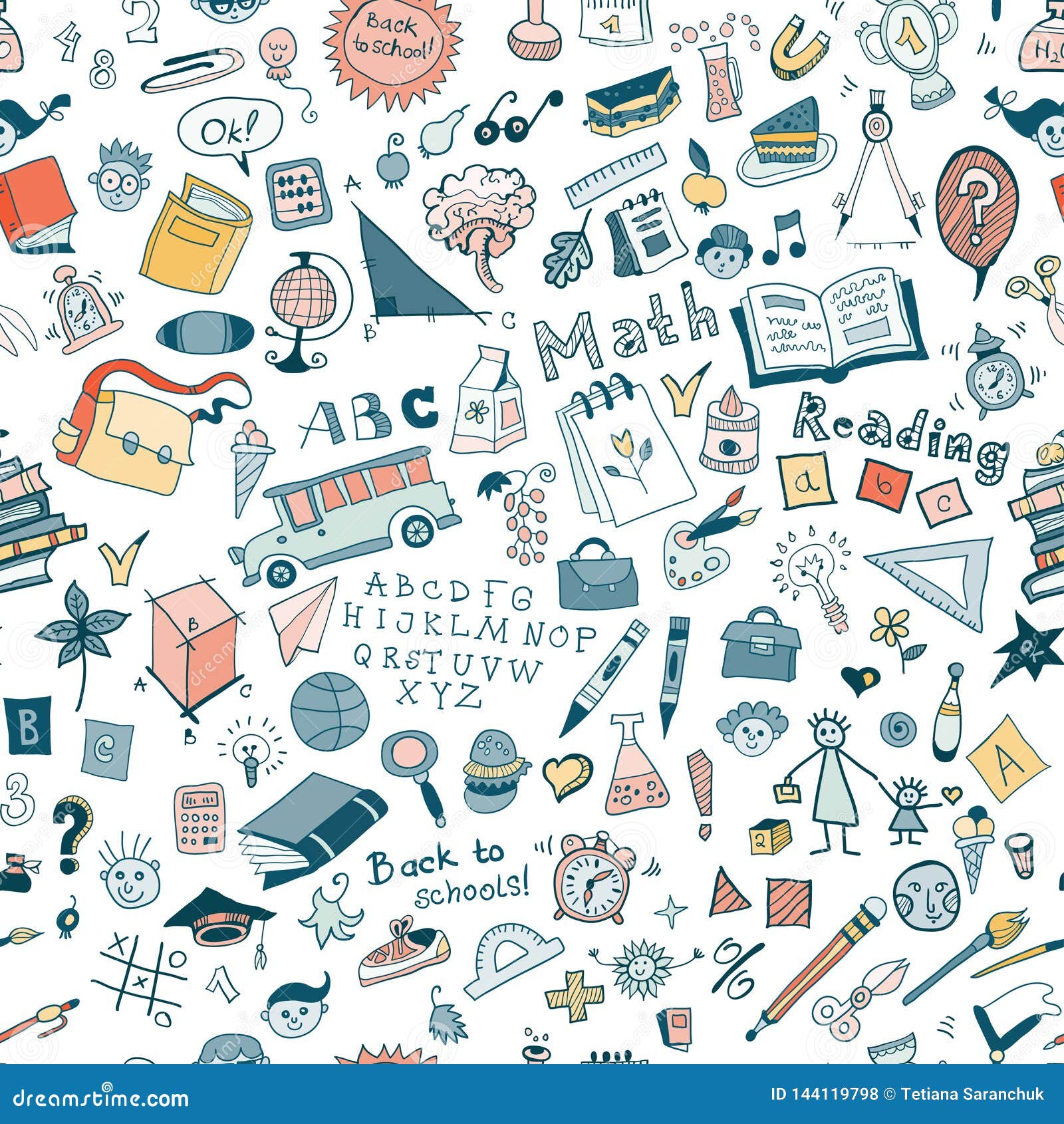 School Kids Seamless Pattern with Education Elements Stock Vector ...