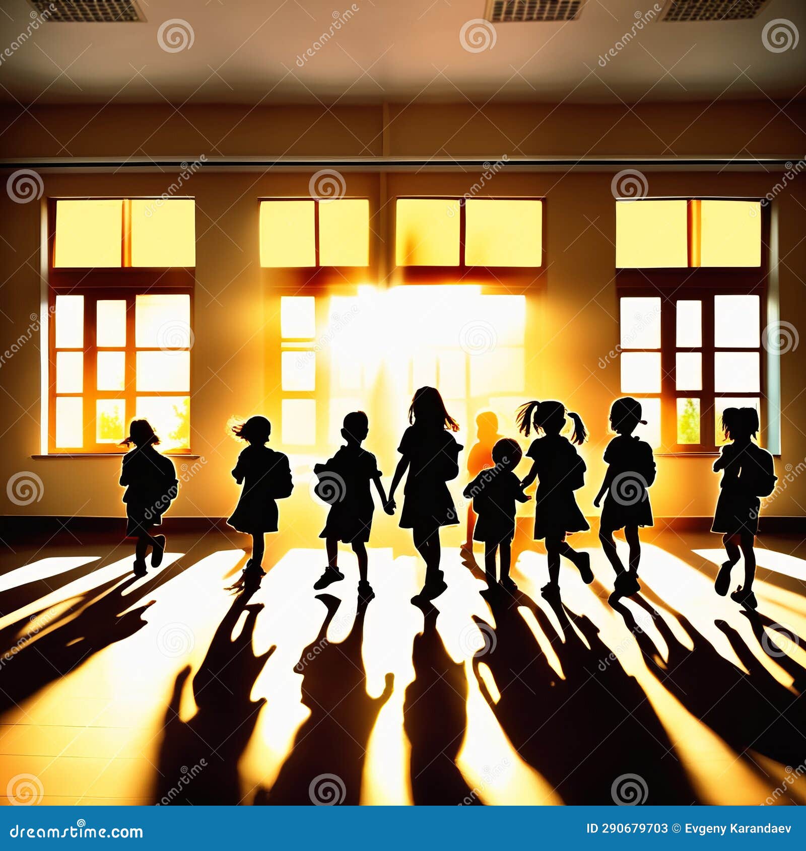 School with Kids Silhouettes Stock Illustration - Illustration of ...