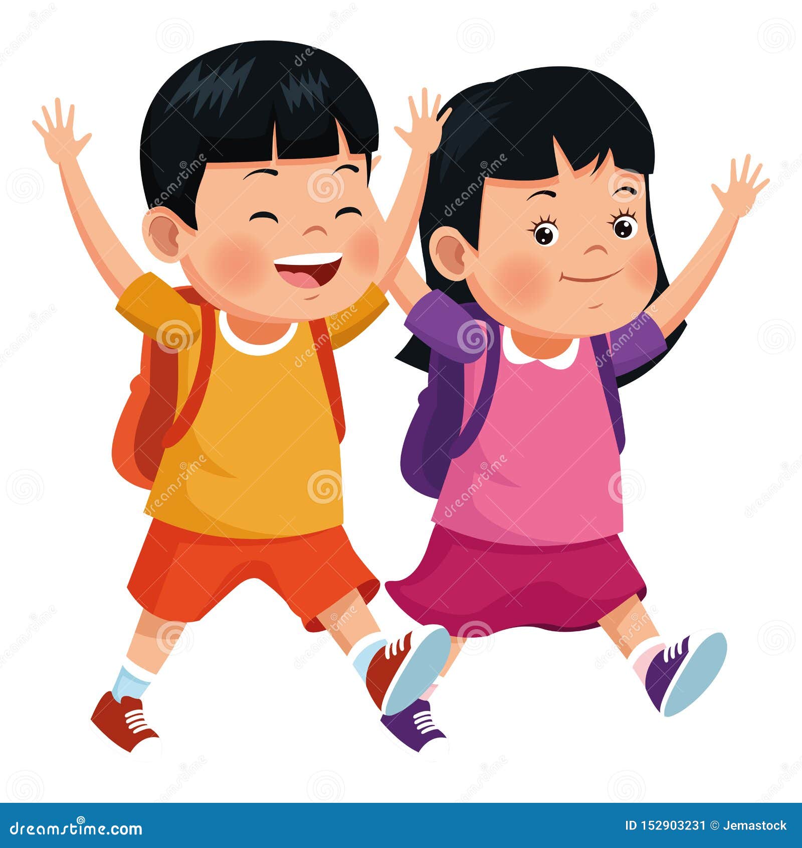 School Kids Smiling with Backpacks Stock Vector - Illustration of ...